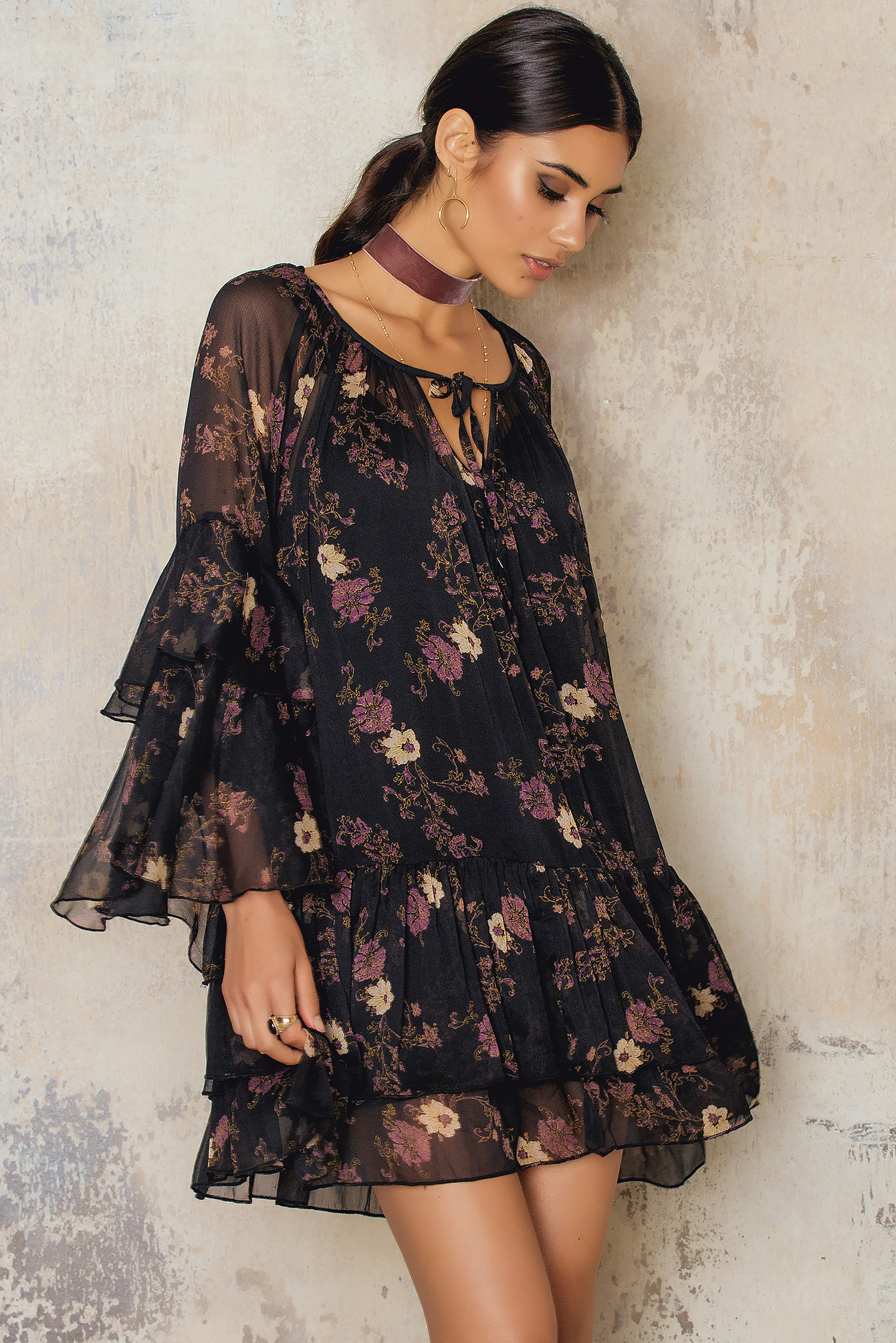 Sunsetter Printed Mini Dress Schwarz | NA-KD