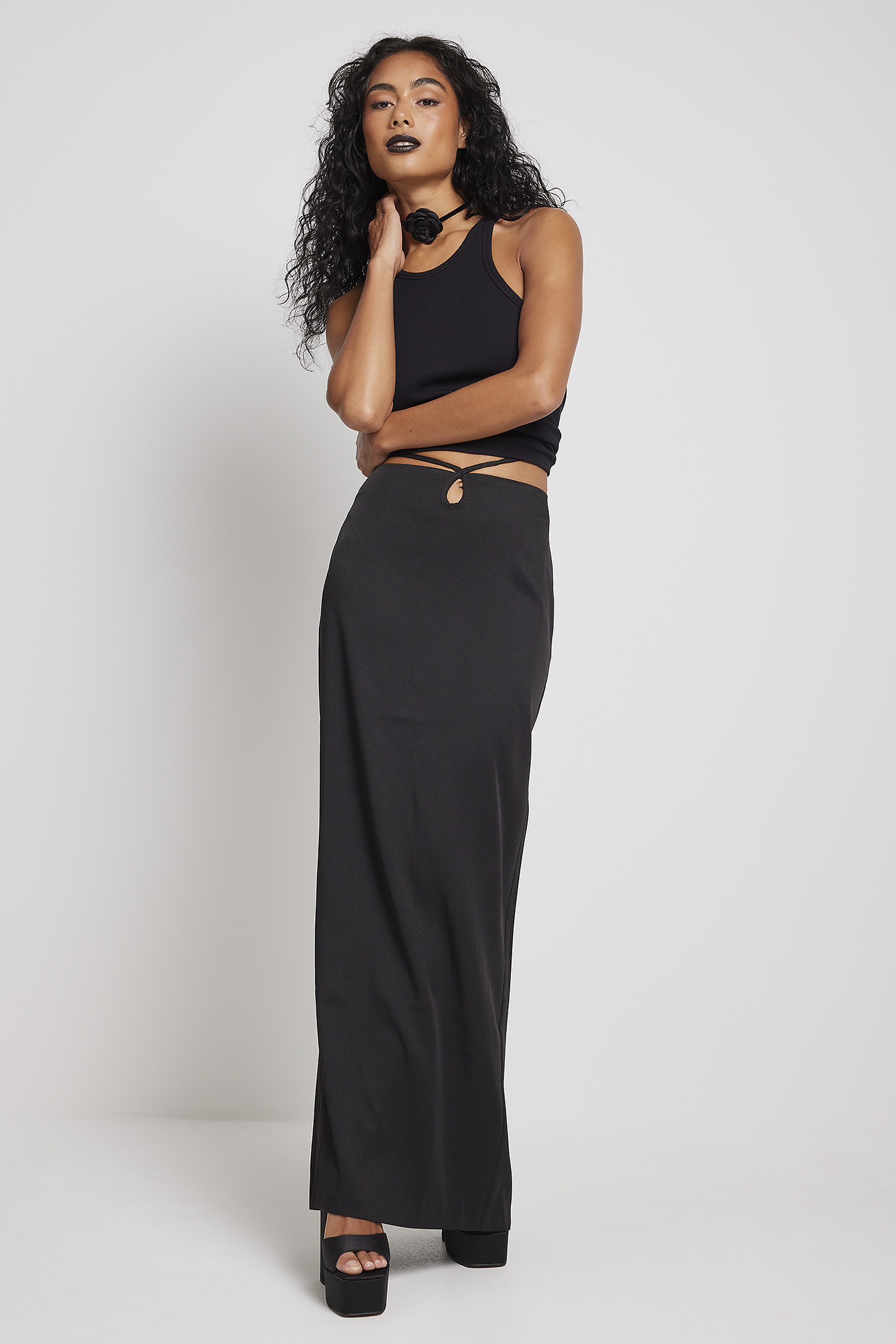 Front Detailed Tie Maxi Skirt Black | na-kd.com