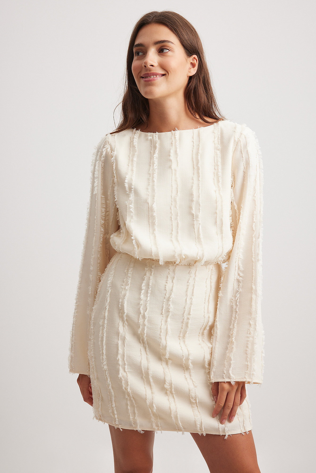 Fuzzy LS Mini Dress Offwhite | NA-KD