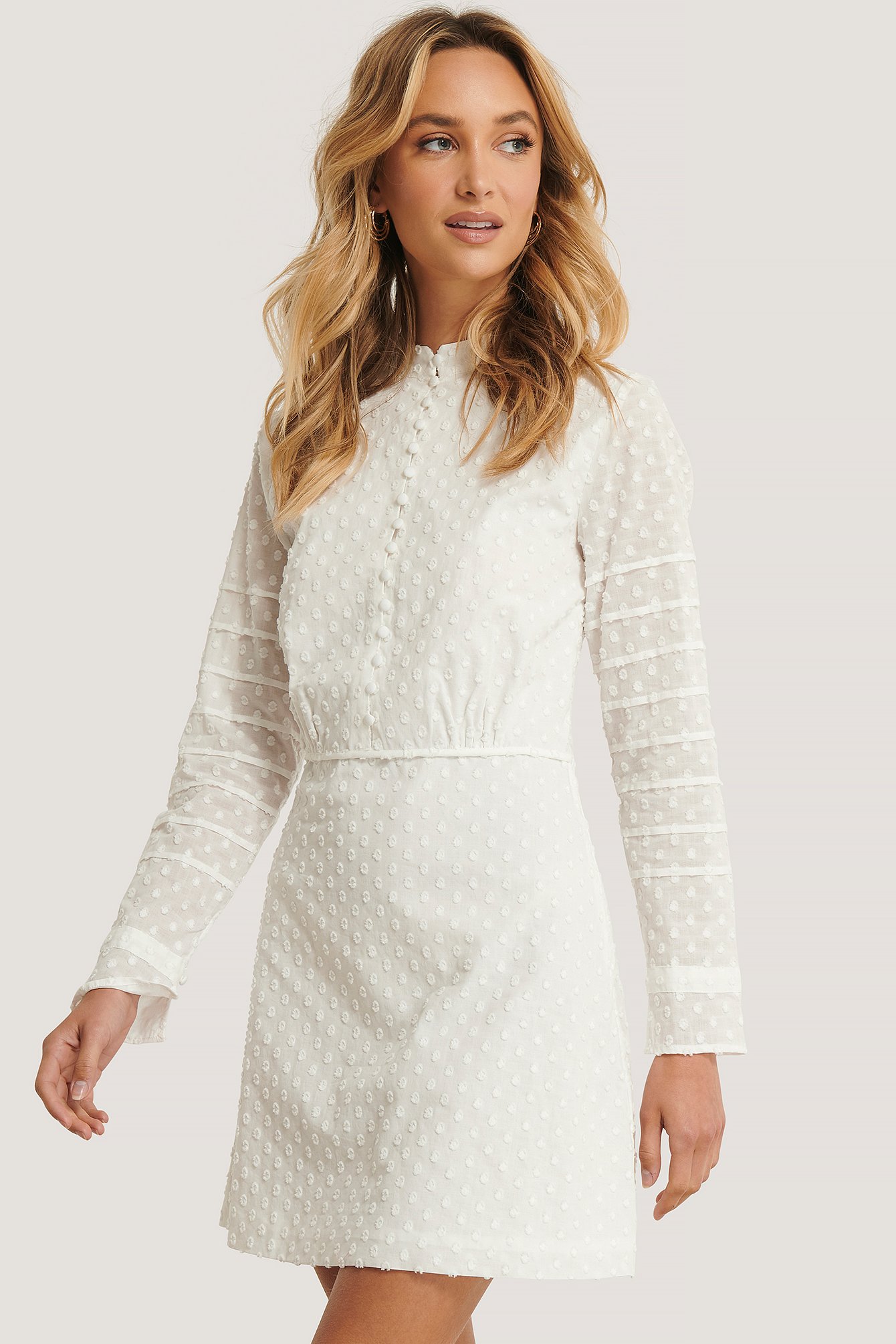 Dobby Cotton Mini Dress White | NA-KD