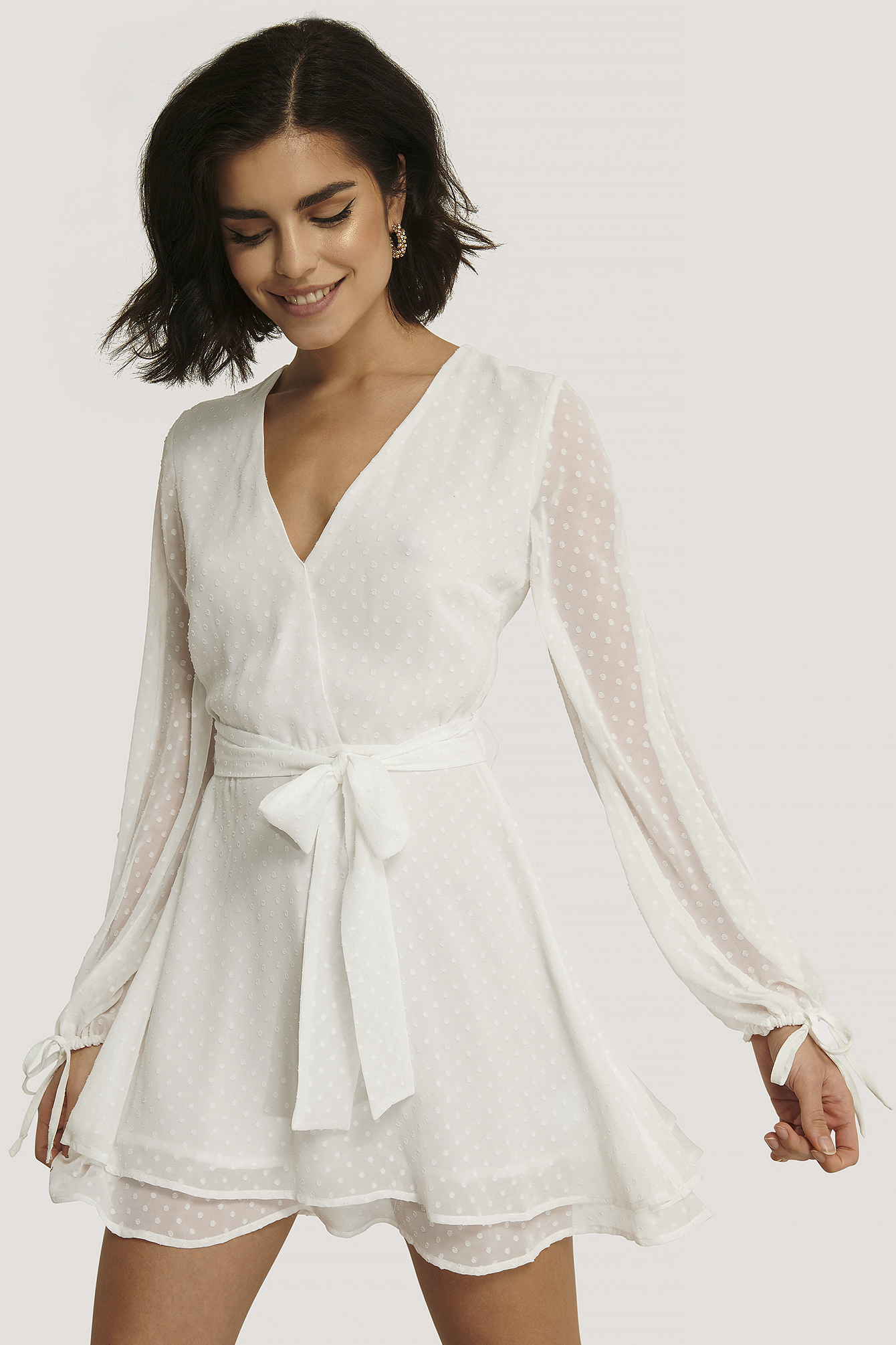 Shirred Overlap Dobby Dress Purple | na-kd.com