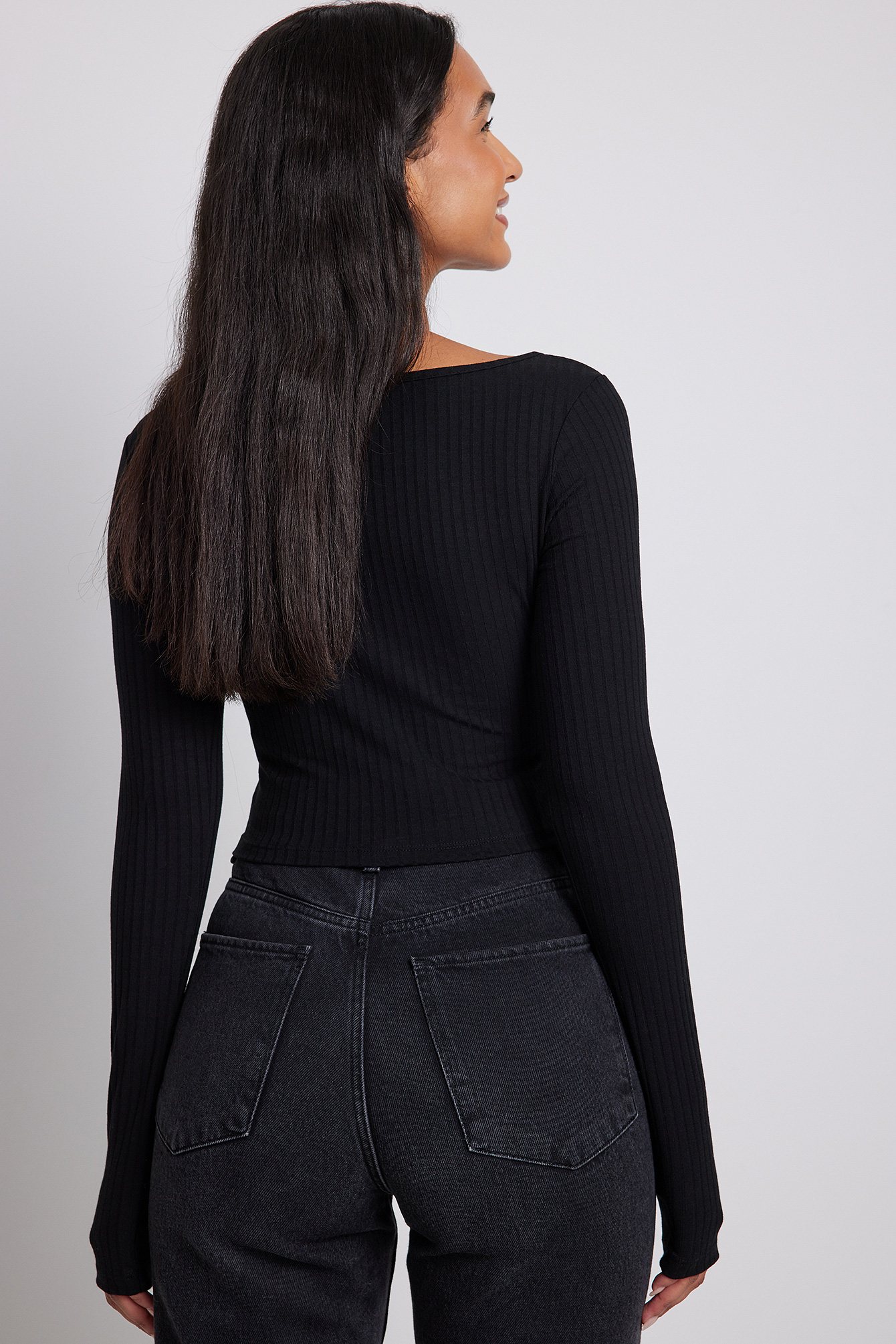 Heart Neckline Wrap Top Black | na-kd.com