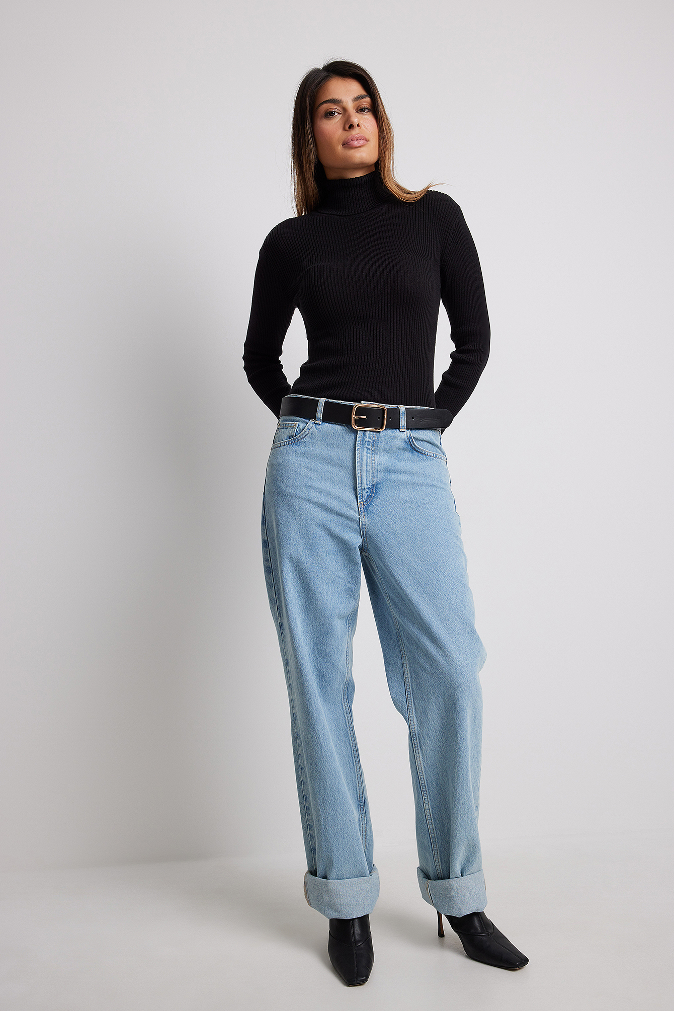 High Neck Rib Knit Sweater Black | na-kd.com