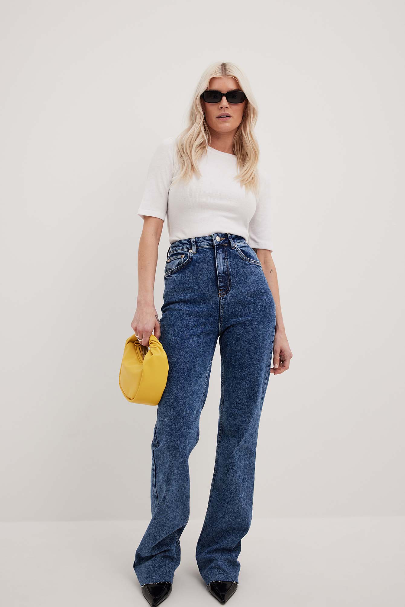 Flared High Waist Jeans Blue | NA-KD