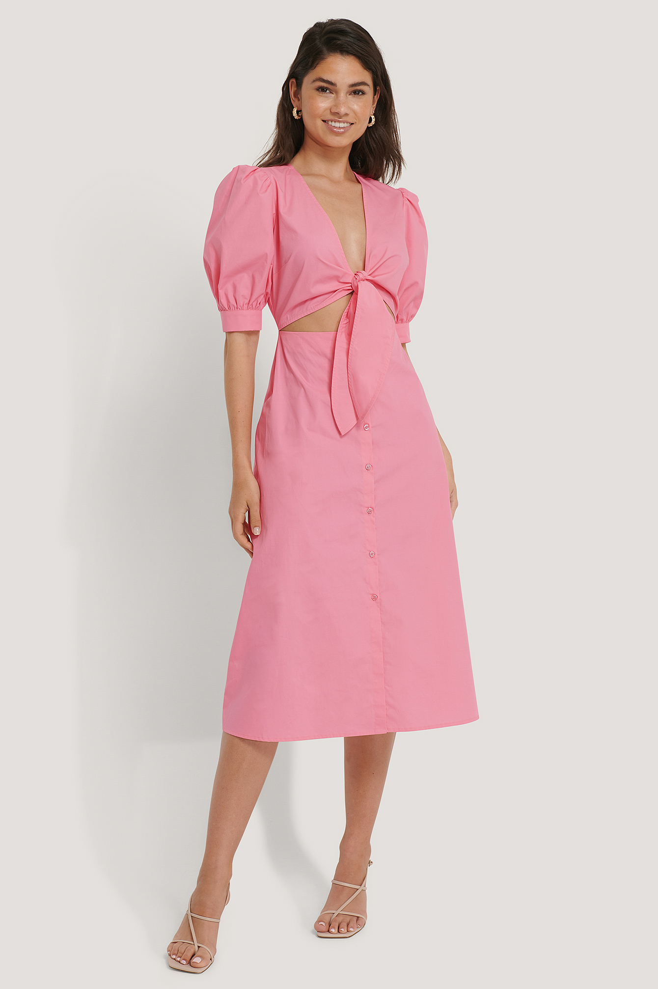 Shirred Overlap Dobby Dress Pink | na-kd.com