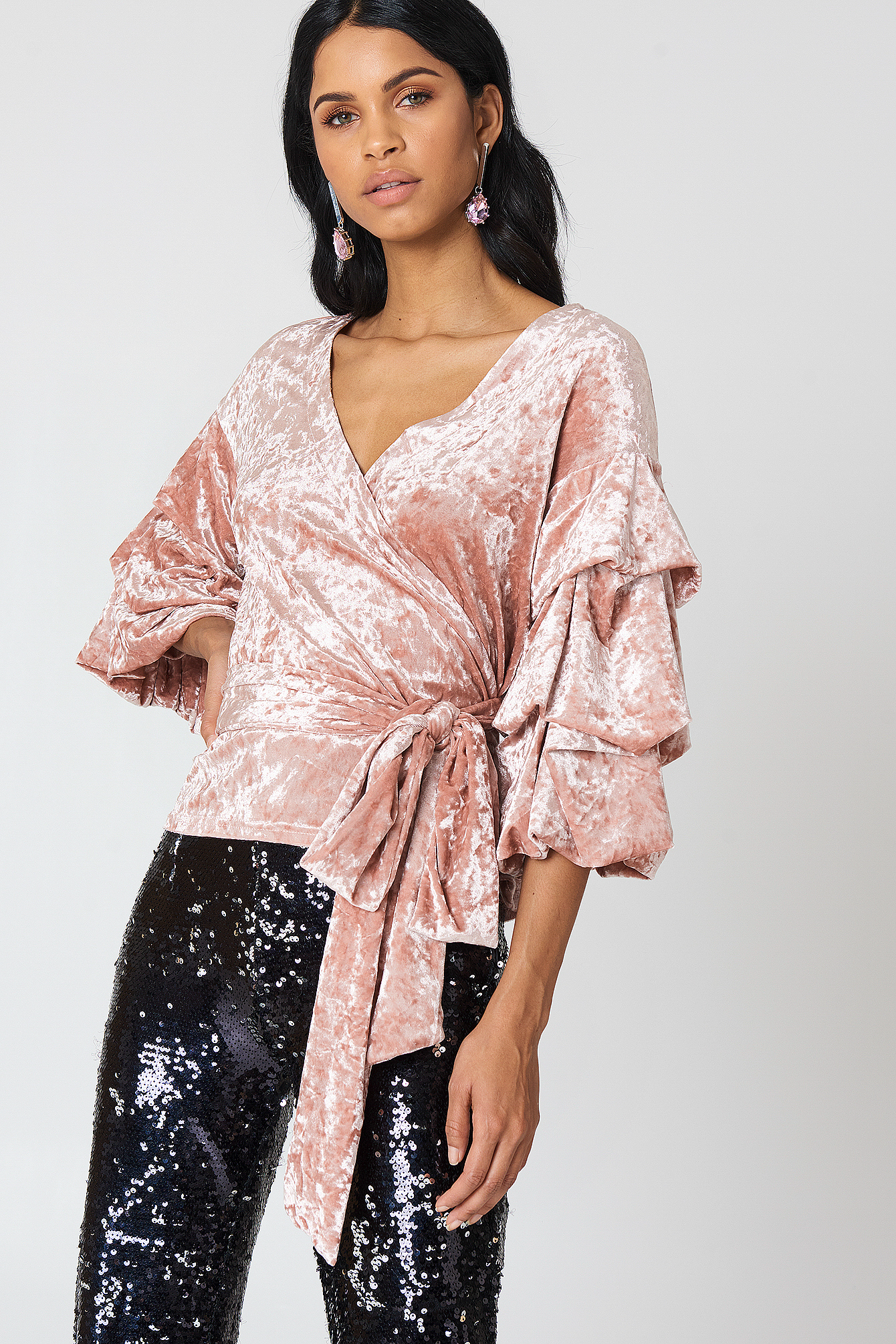 Bubble Sleeve Velvet Top Rosa | NA-KD