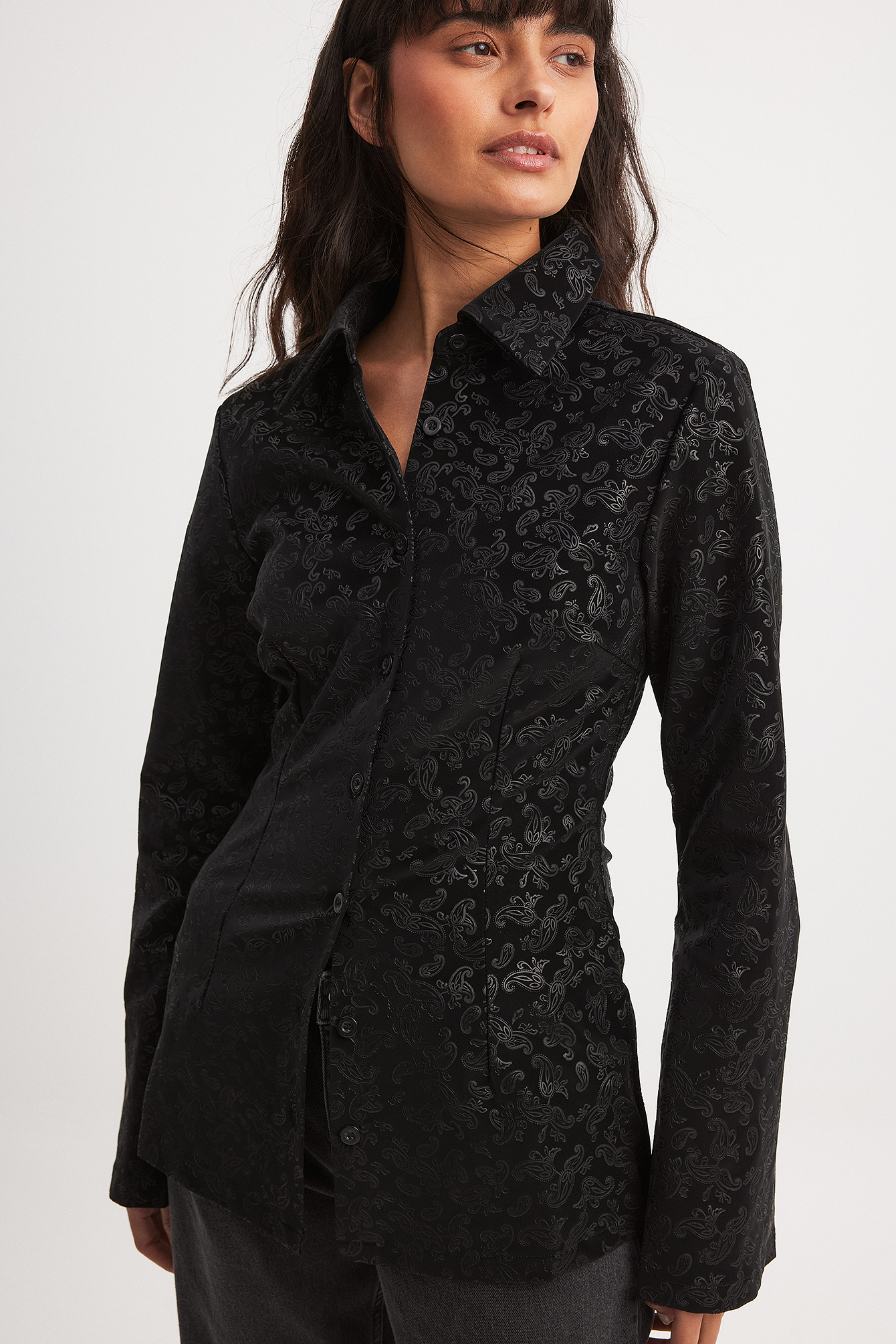 Jacquard Wide Sleeve Shirt Black | NA-KD