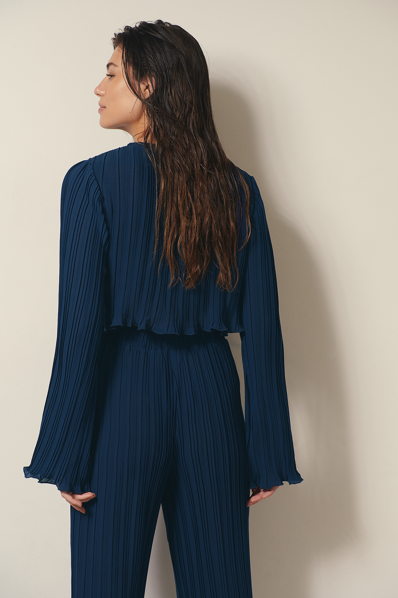 Recycled Flowy Long Sleeve Blouse Blue | na-kd.com