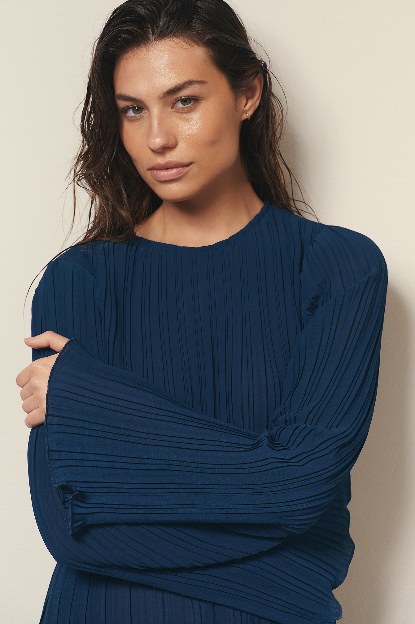 Recycled Flowy Long Sleeve Blouse Blue | na-kd.com