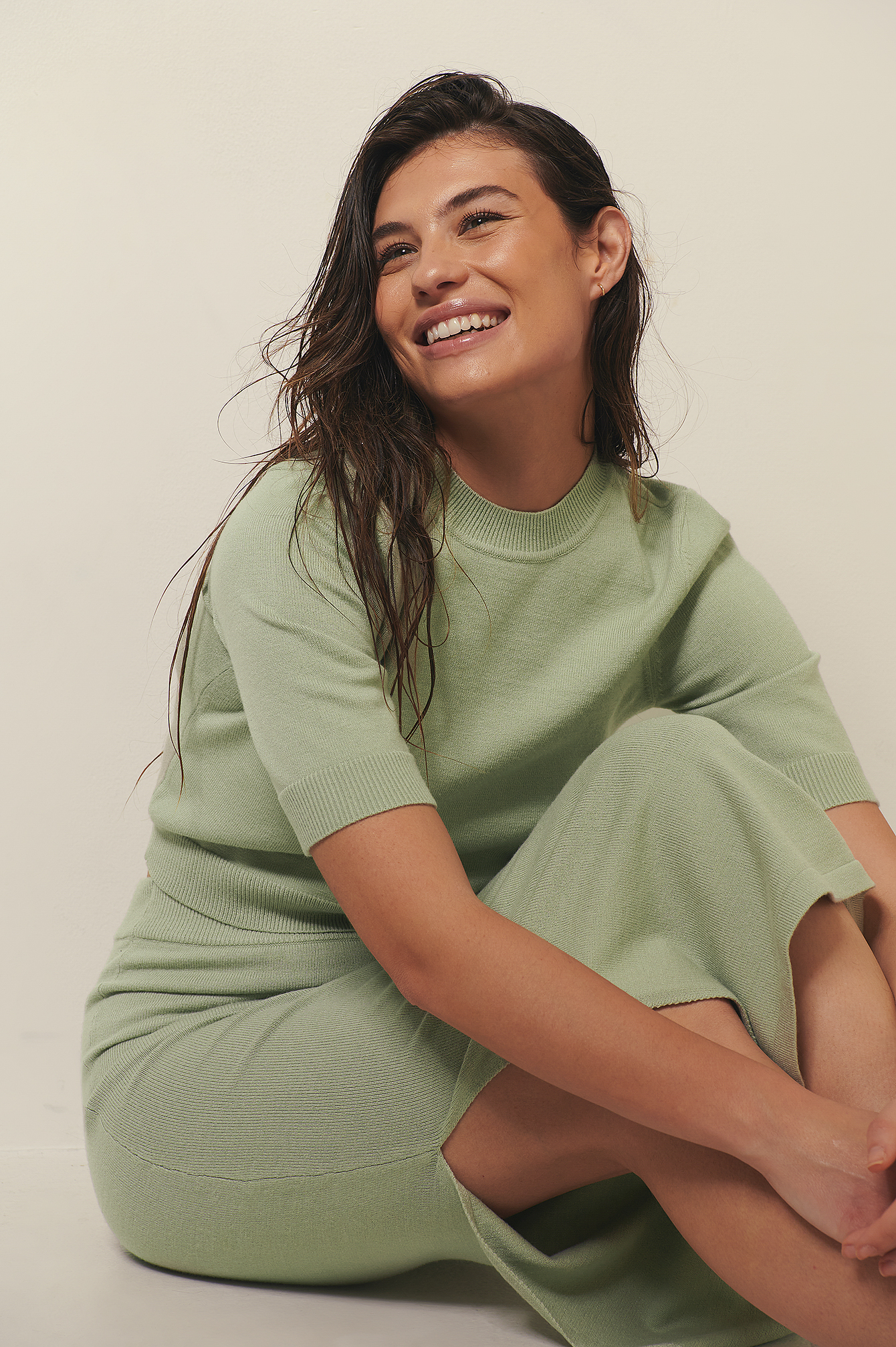 Side Slit Fine Knitted Skirt Green | na-kd.com