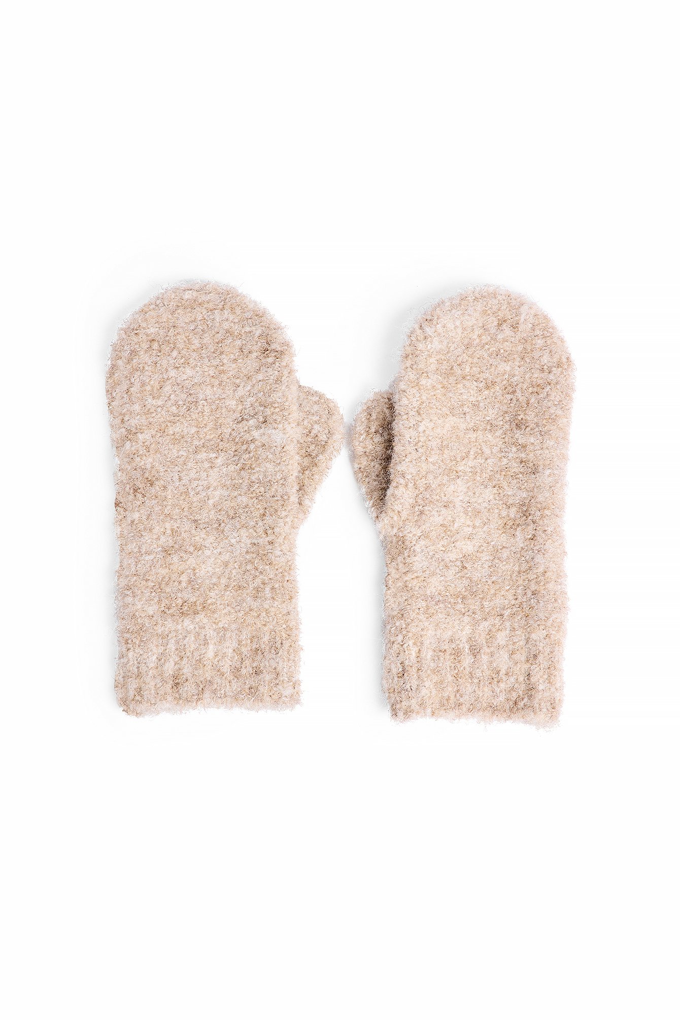Knitted Bouclé Look Mittens Beige | NA-KD
