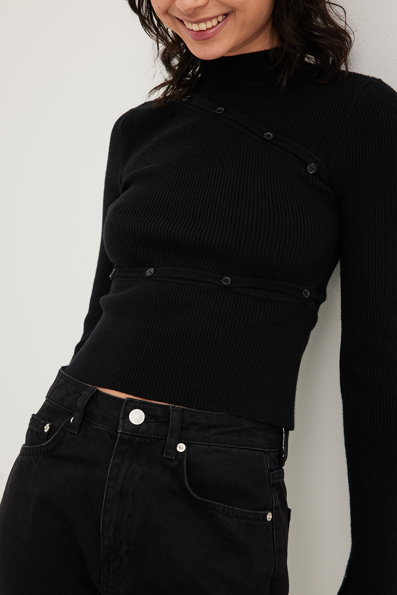 Knitted Cut Out Top Black | NA-KD
