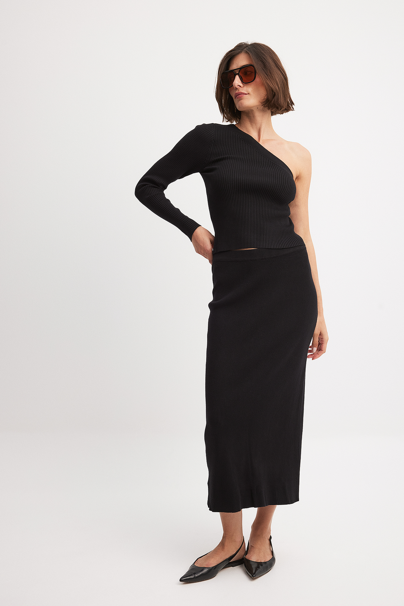 Knitted Midi Skirt Black Na Kd