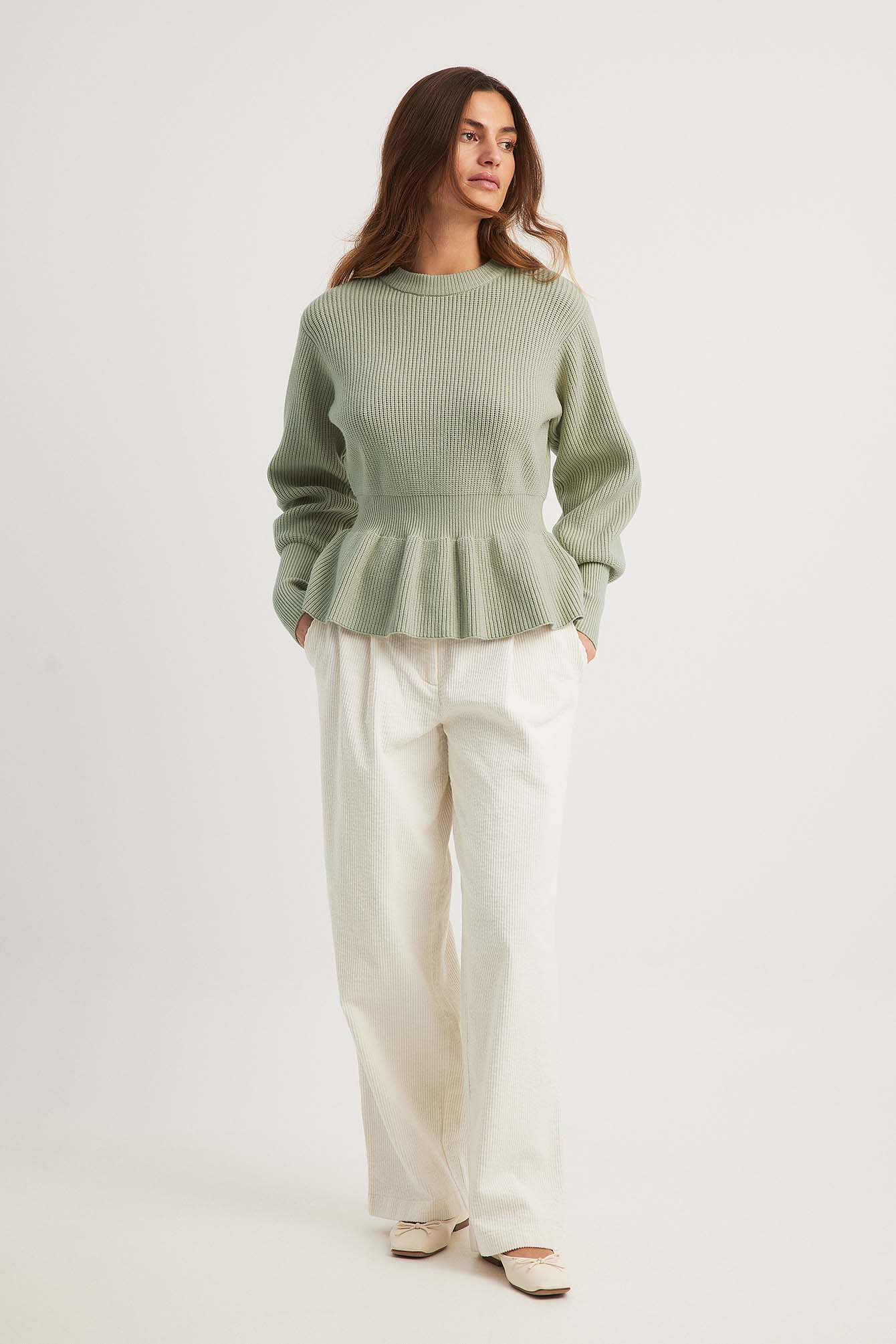 Knitted Peplum Sweater Green | NA-KD