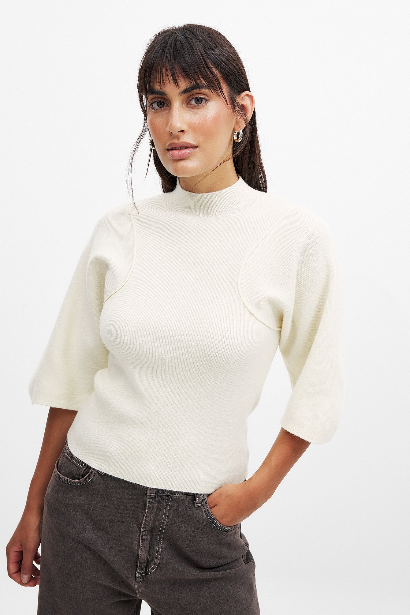 Knitted Turtle Neck Sweater Offwhite | NA-KD