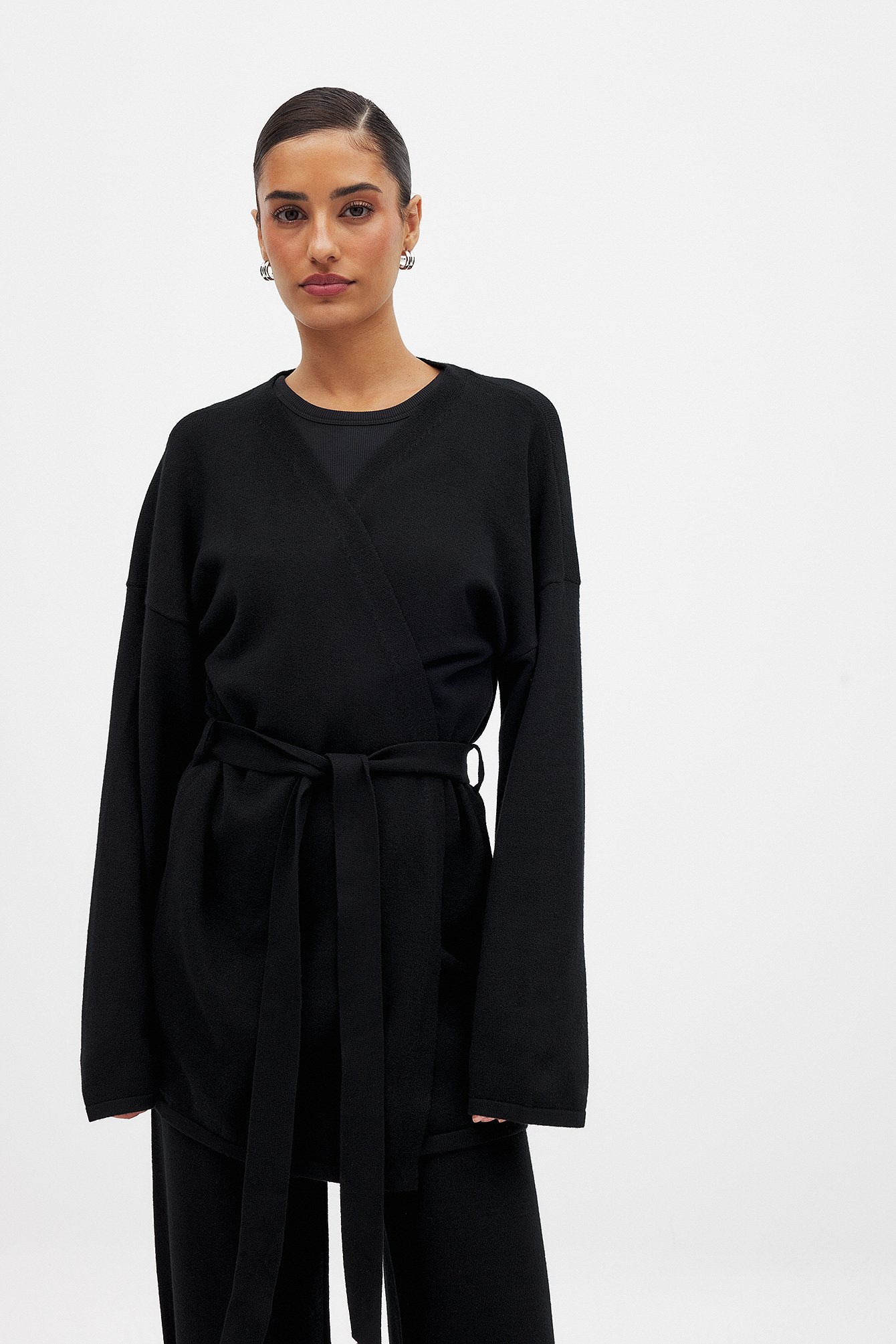 Knitted Wrap Cardigan Black | NA-KD