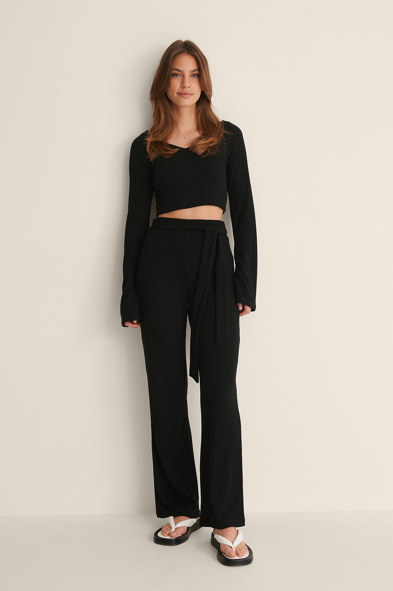 Knot Detail Rib Pants Black | NA-KD