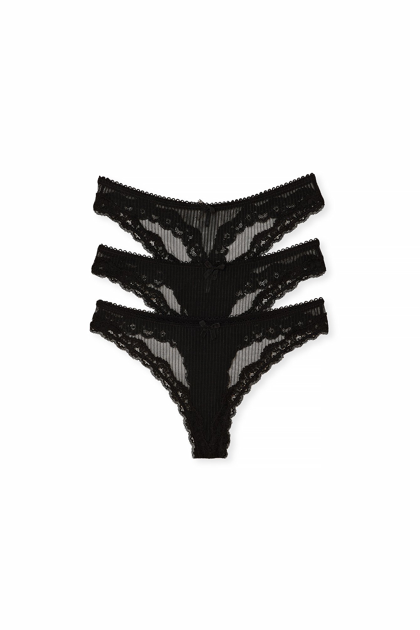 3er-Pack Strings mit Spitze Schwarz | NA-KD