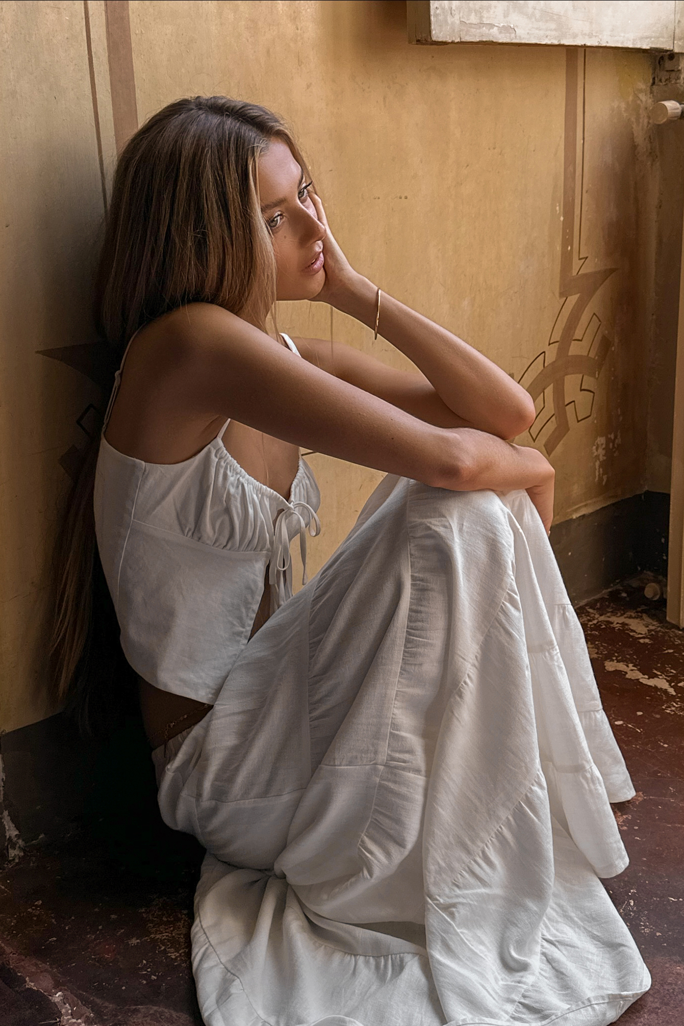 Linen Blend Maxi Skirt White Na Kd