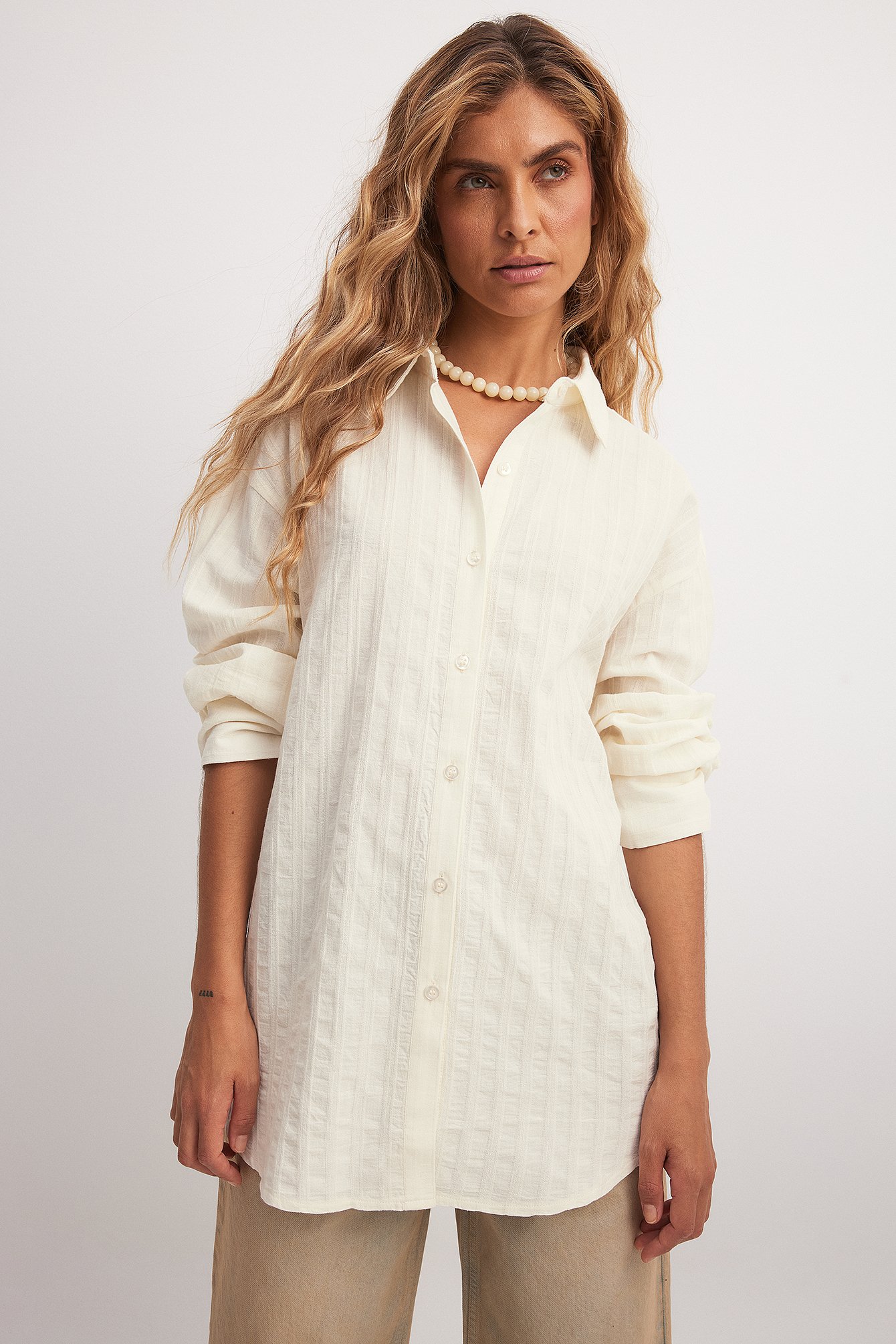 Linen Blend Structured Shirt Offwhite | NA-KD