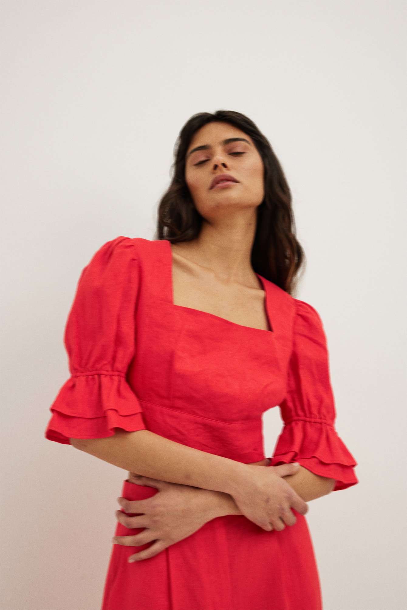 Linen Tie Back Top Red | NA-KD