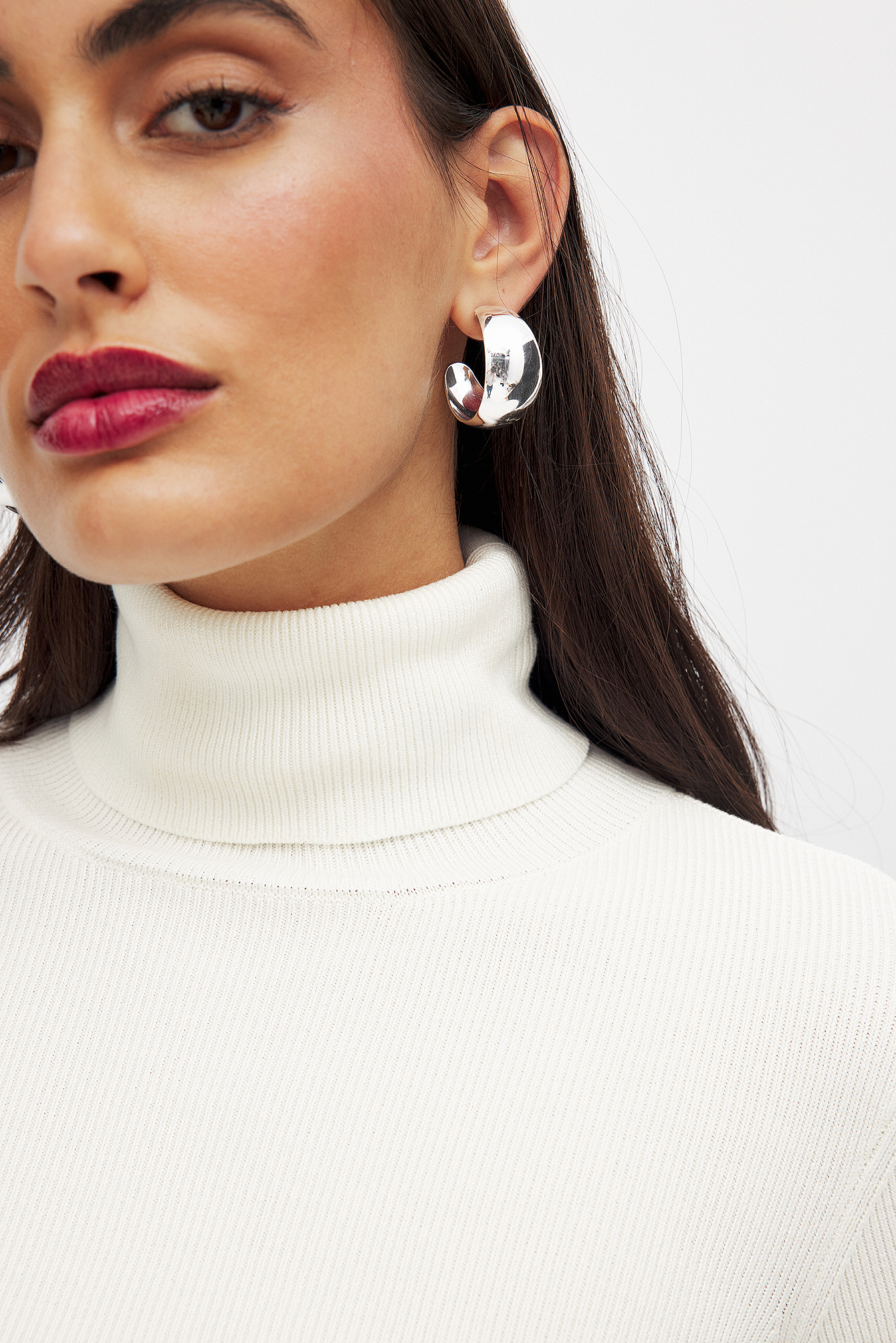 Long Sleeve Turtleneck Ribbed Knitted Top Offwhite | NA-KD