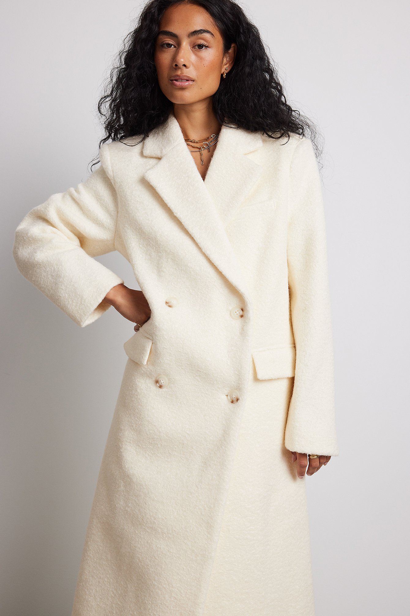 Long Straight Coat Offwhite | na-kd.com