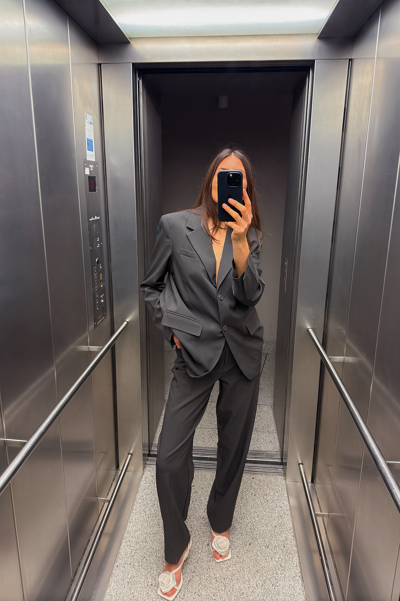 High Waist Straight Leg Melange Suit Pants Grey | NA-KD