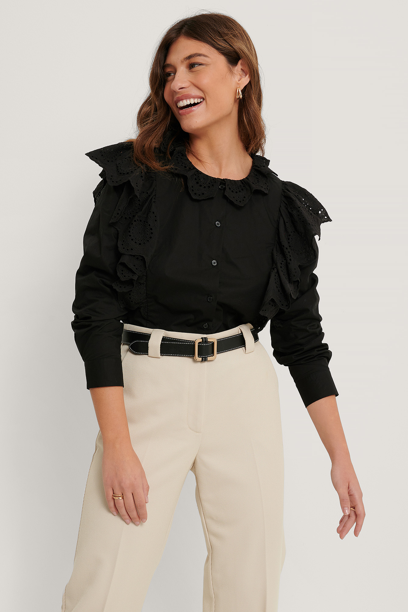 Ruffle Blouse Black | NA-KD