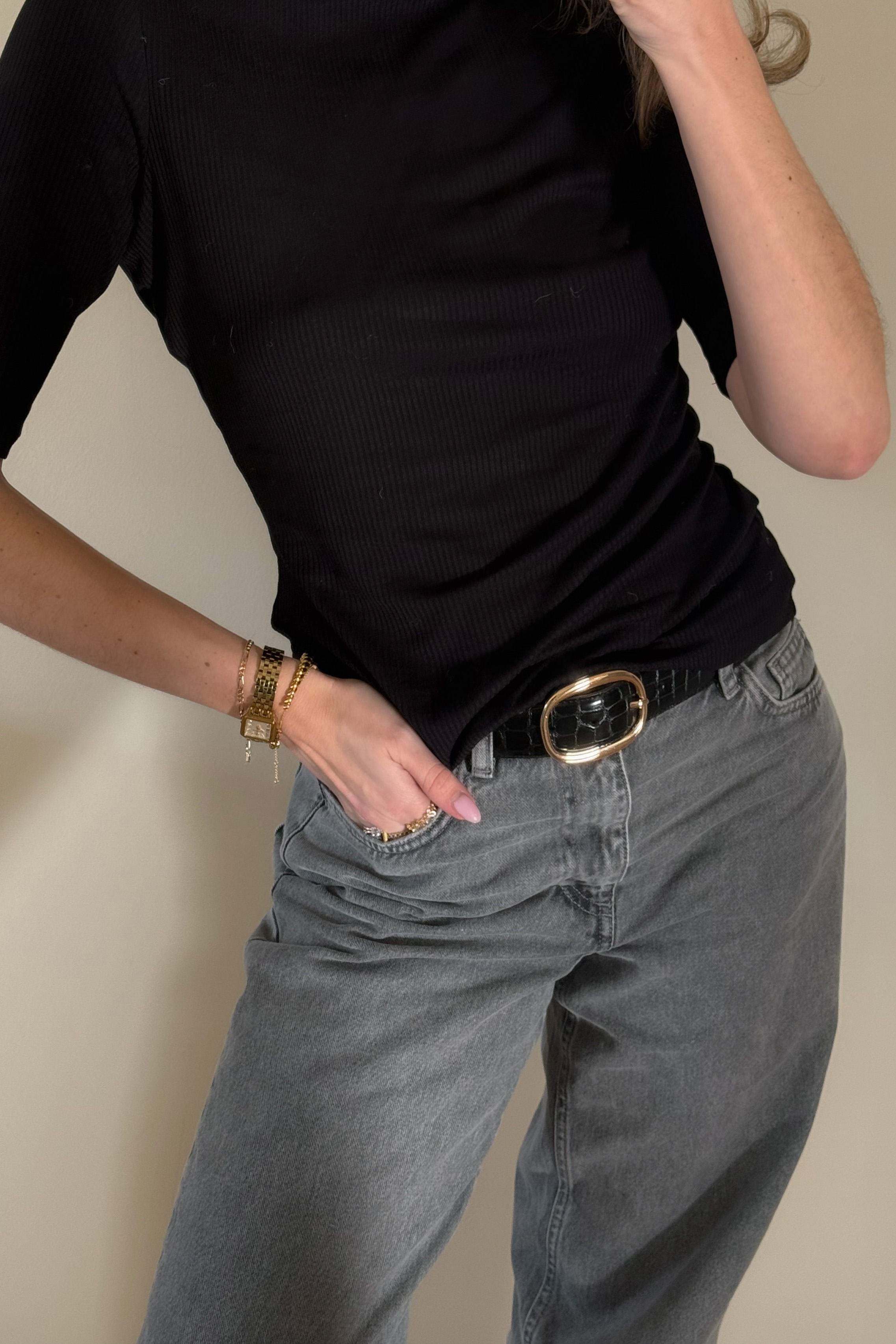 Squared Buckle Croc Belt Black | NA-KD