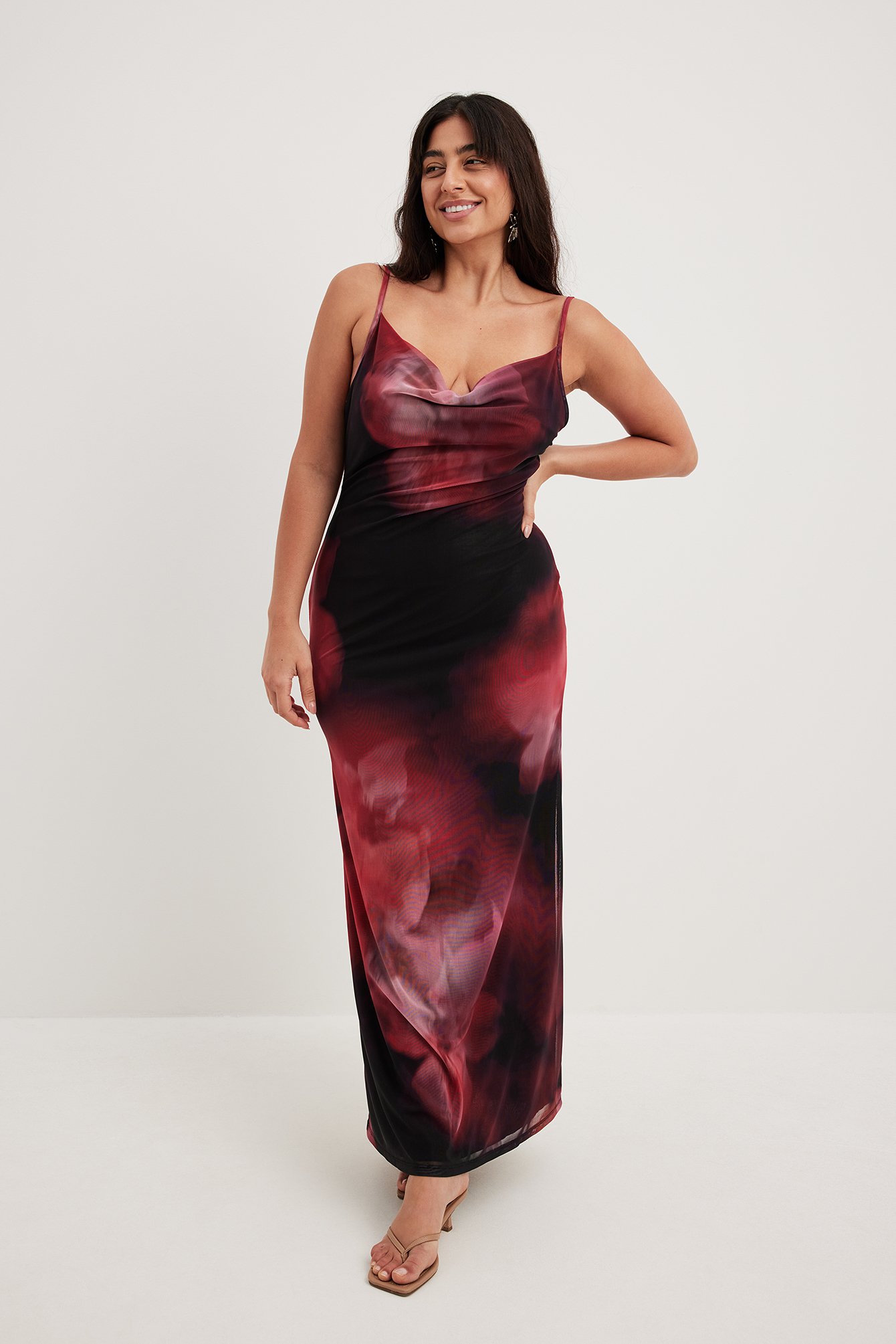 Waterfall Mesh Maxi Dress Flower | NA-KD