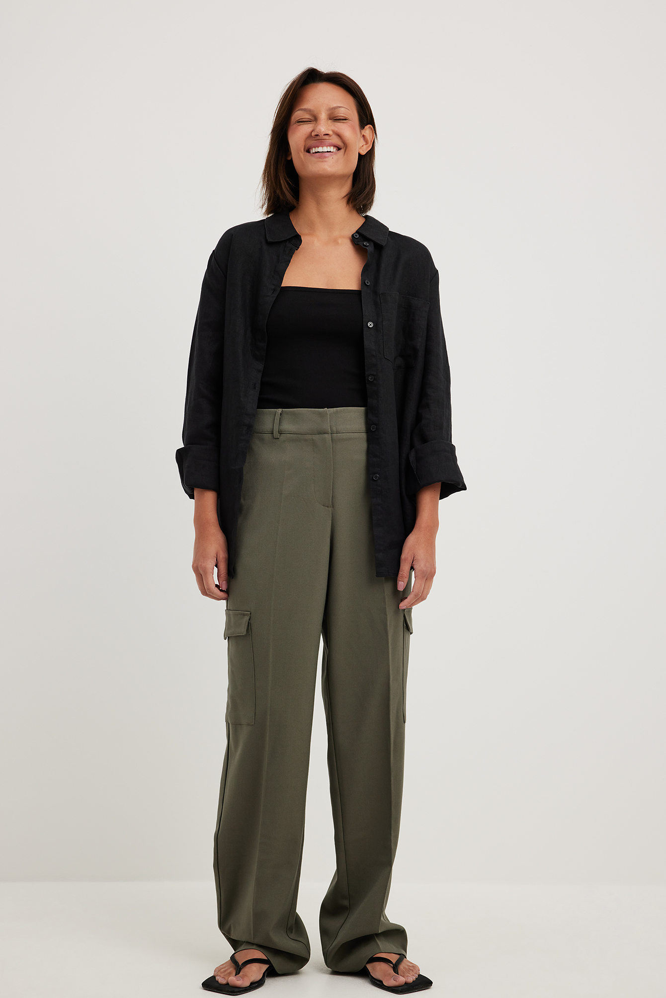 Mid Waist Cargo Suit Pants Green | NA-KD