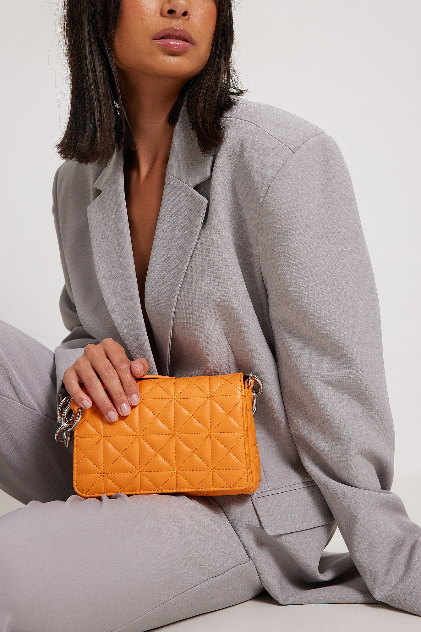 Mini Quilted Chunky Chain Bag Orange | na-kd.com
