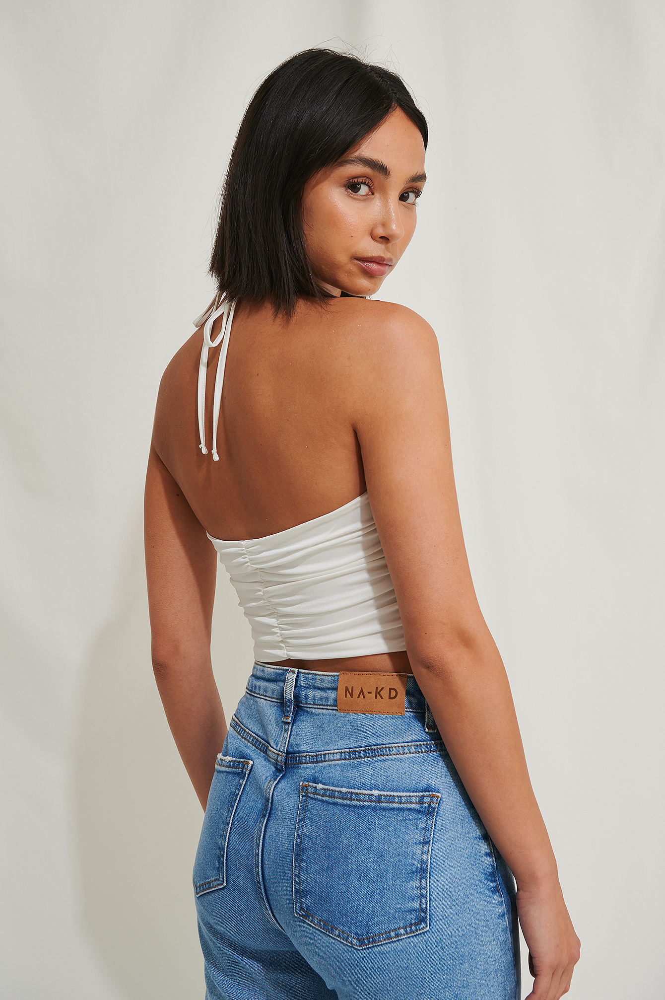 Draped Detail Halterneck Top Offwhite | na-kd.com