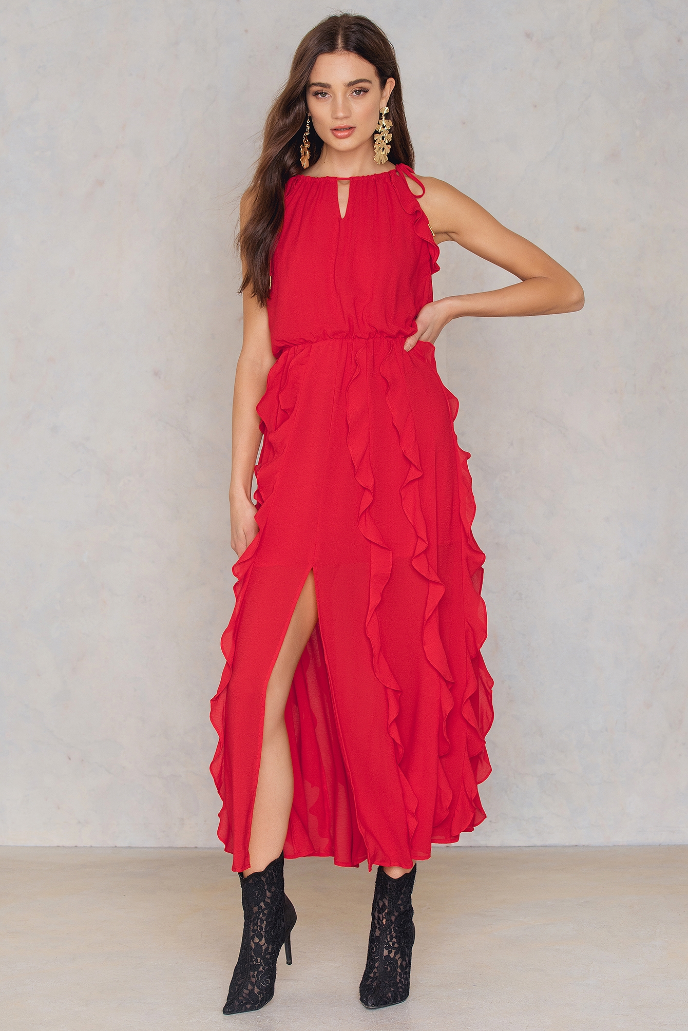 Ruffle Maxi Dress Rot | NA-KD
