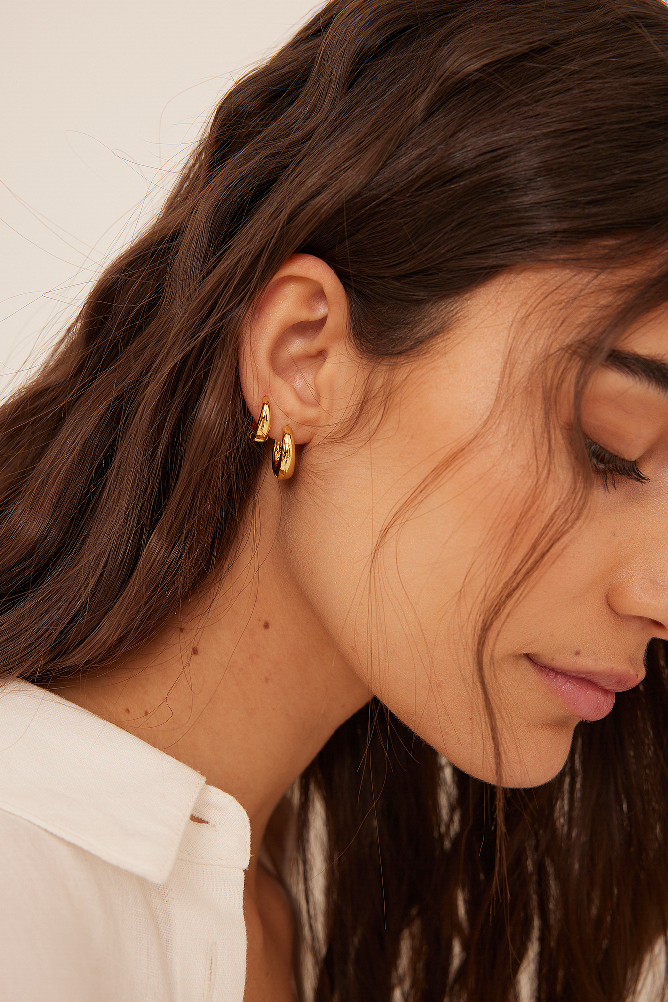 2-pack 18k Recycled Gold Plated Basic Chubby Hoops Gold | na-kd.com