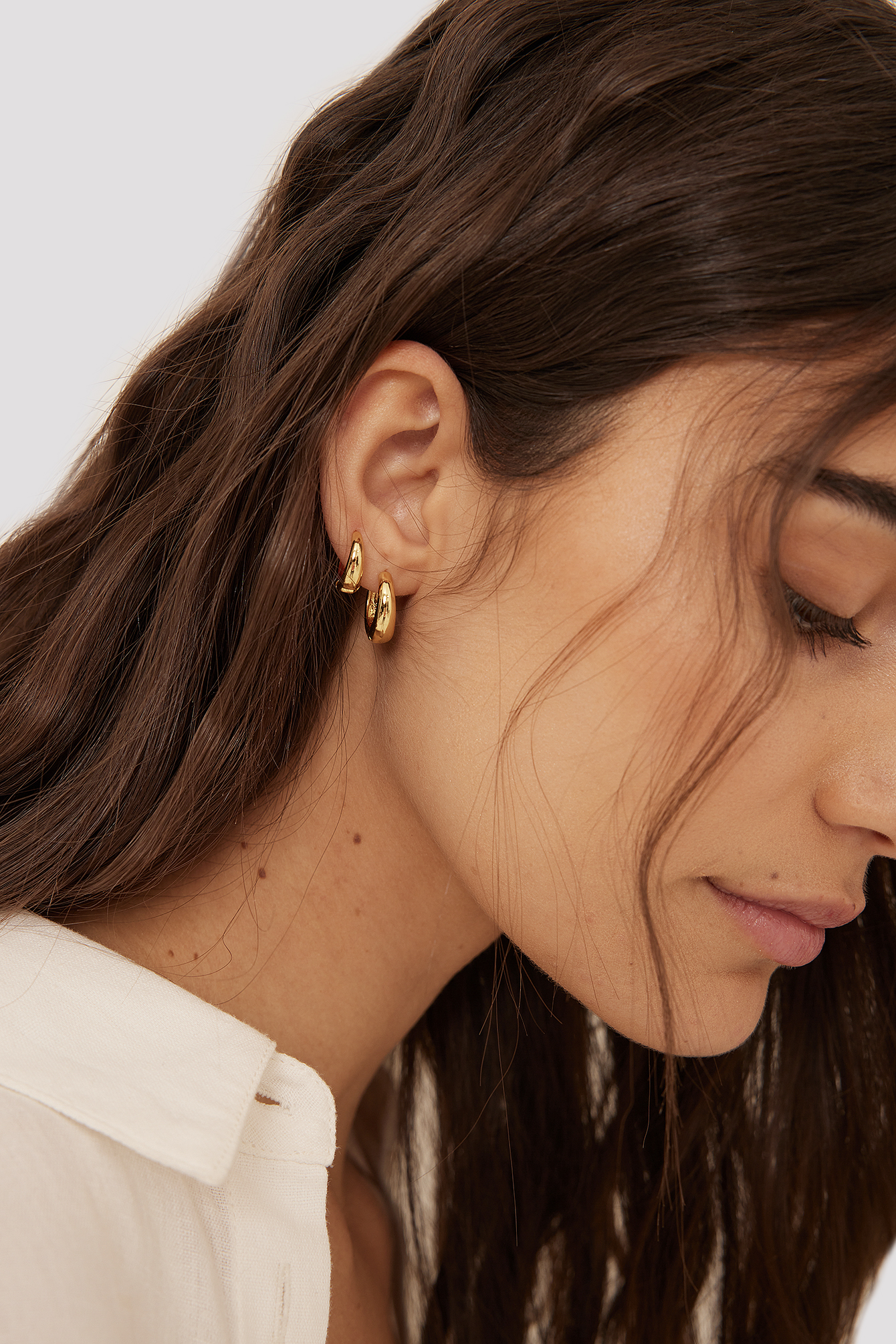 2-pack 18k Recycled Gold Plated Basic Chubby Hoops Gold | NA-KD