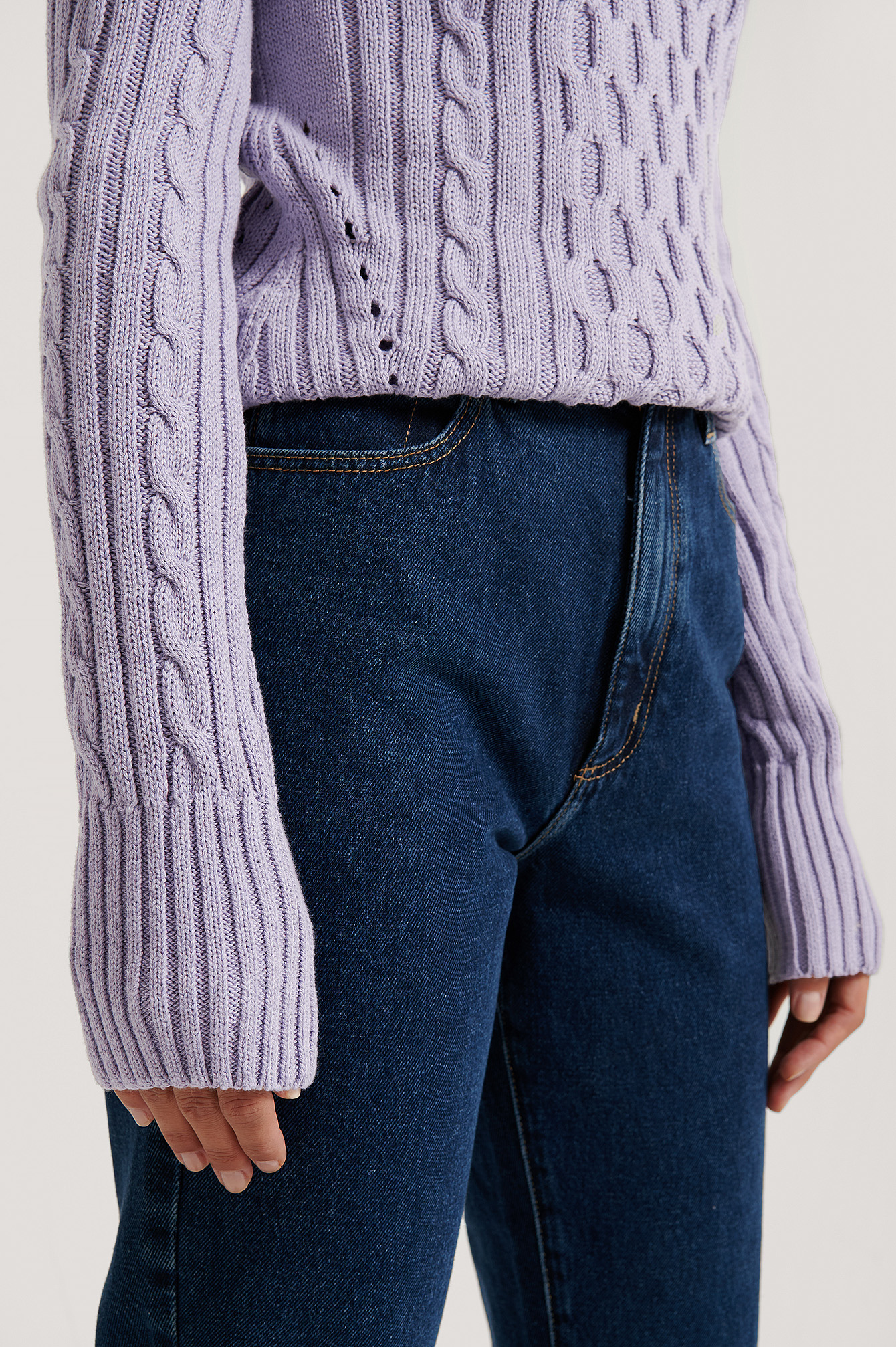 Cable Knit Round Neck Sweater Purple | na-kd.com