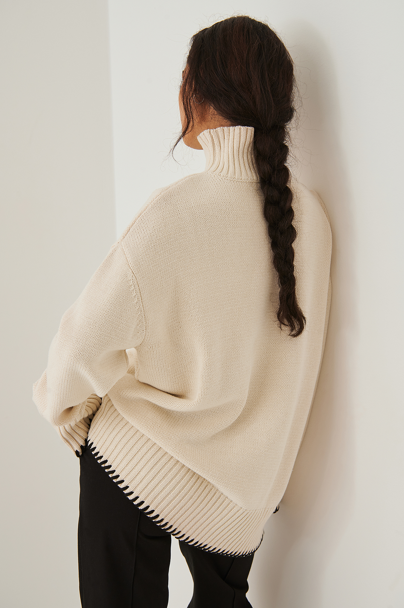 Polo Neck Knitted Sweater Offwhite | na-kd.com