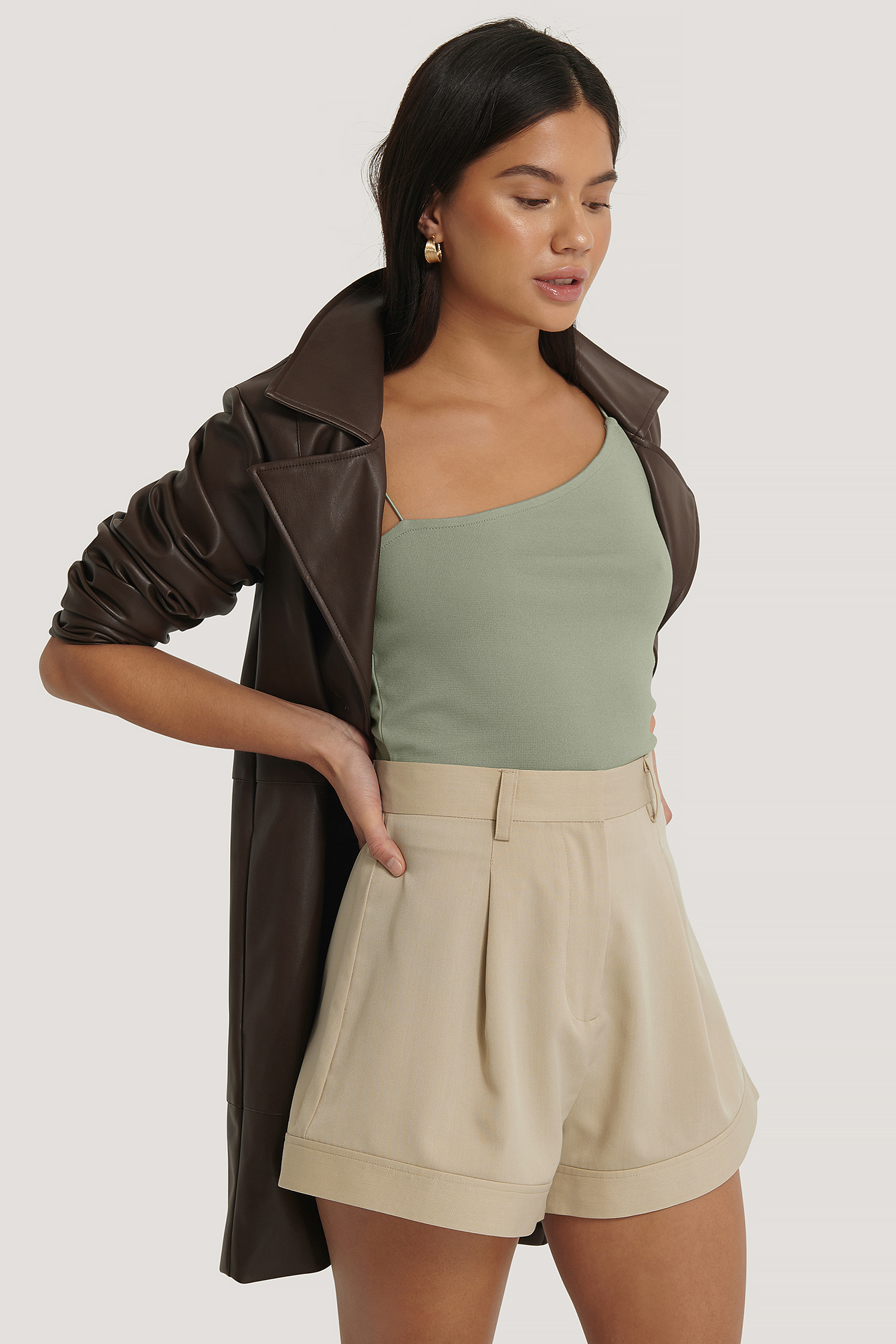 Asymmetric Spaghetti Strap Top Green | NA-KD