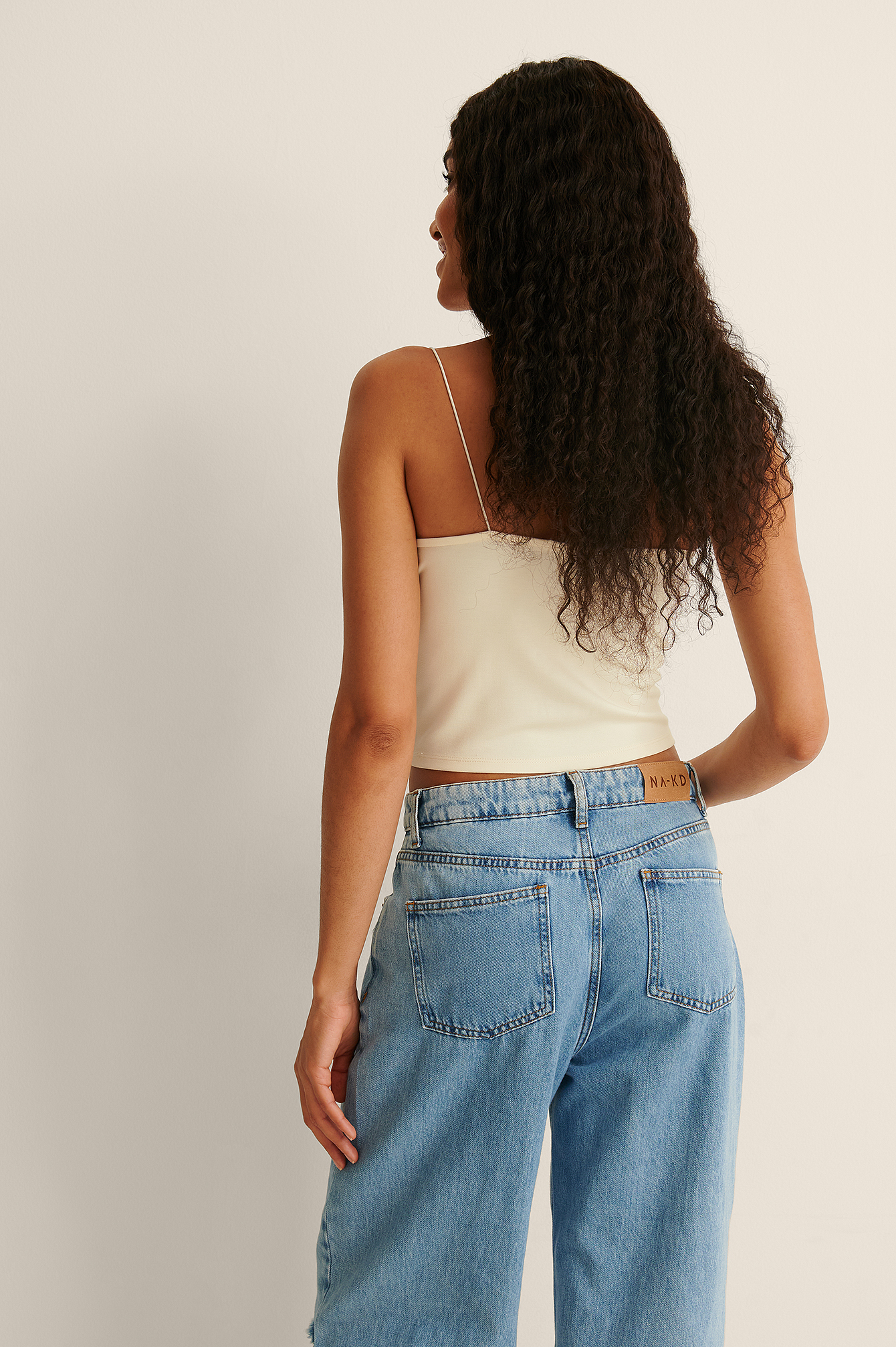 Asymmetric Spaghetti Strap Top Offwhite | na-kd.com