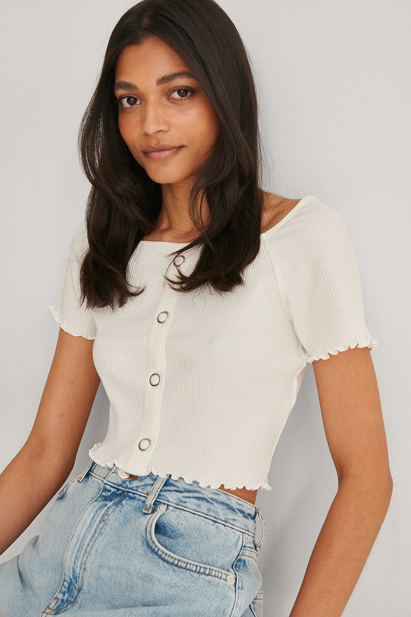 Organic Cropped Tie Front Top Black | na-kd.com