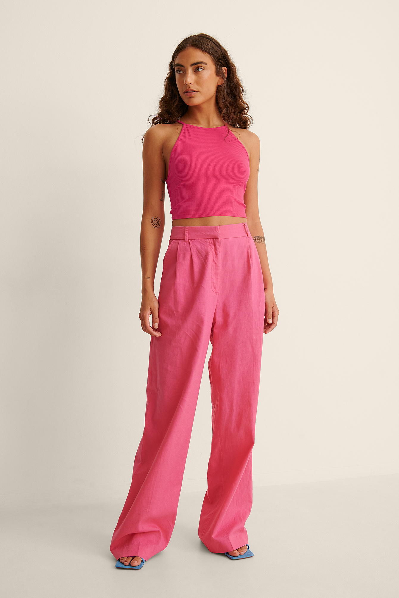 Back Detail Rib Top Pink | na-kd.com