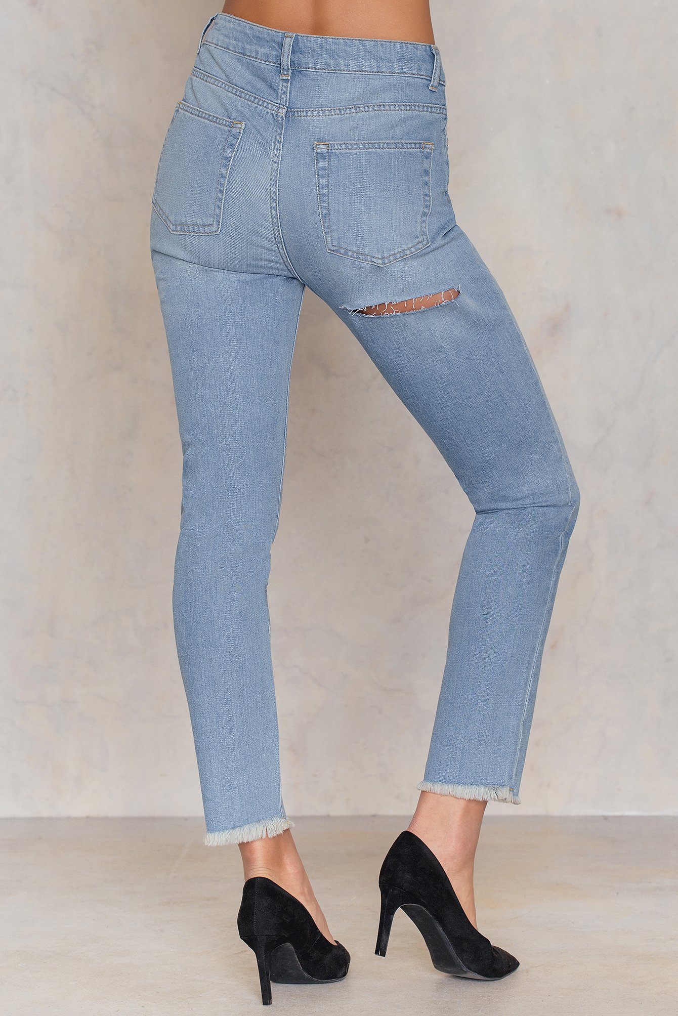 Back Ripped Highwaist Jeans Blue | na-kd.com
