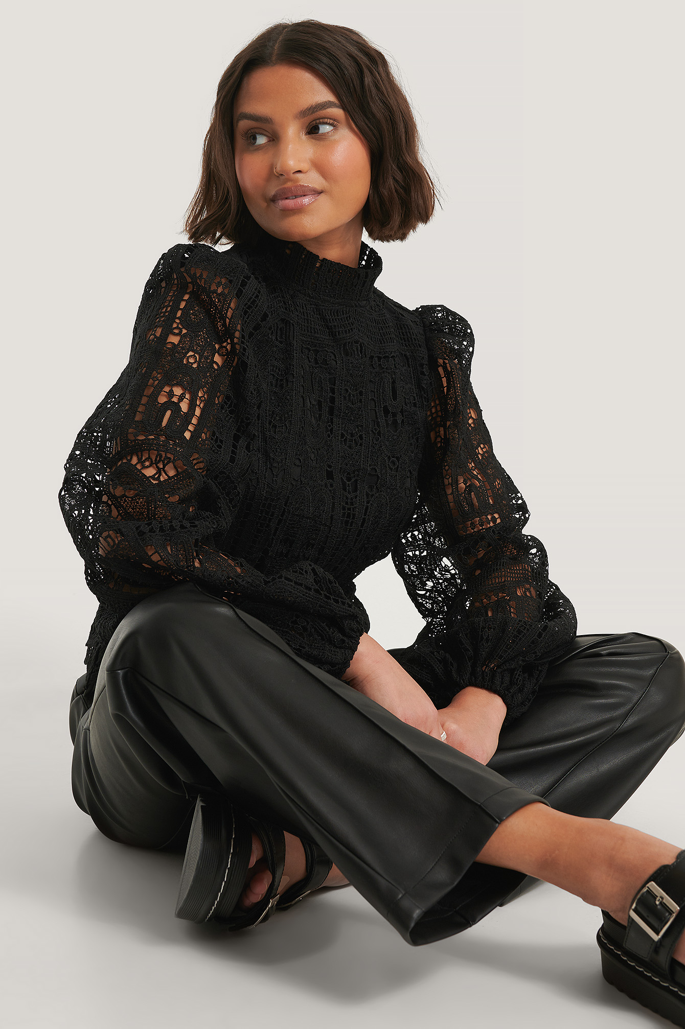 High Neck Dobby Blouse Black | na-kd.com