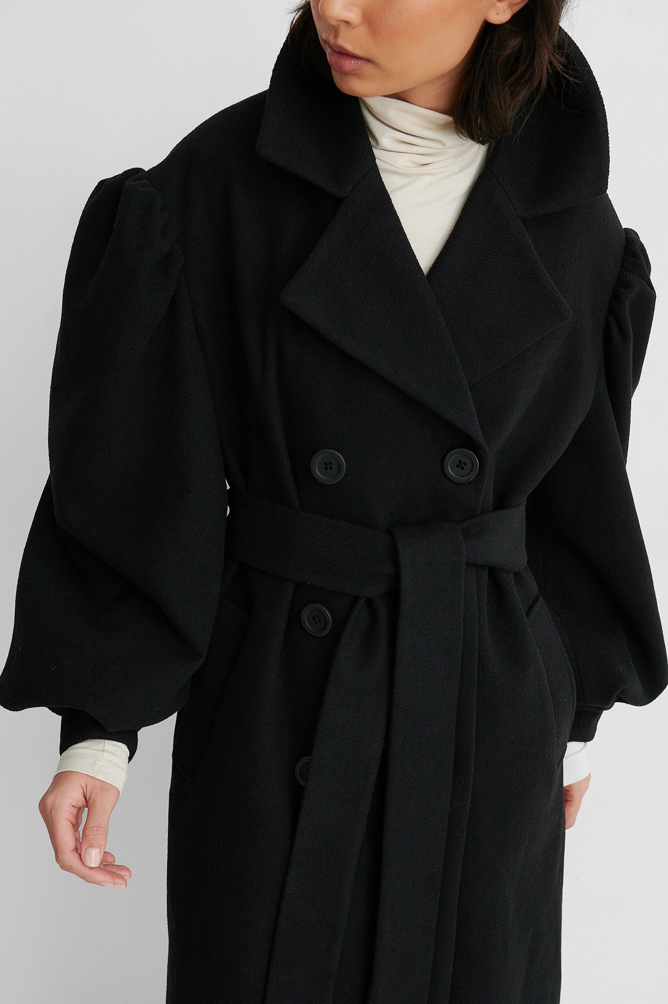 Balloon Sleeve Belted Coat Black | na-kd.com