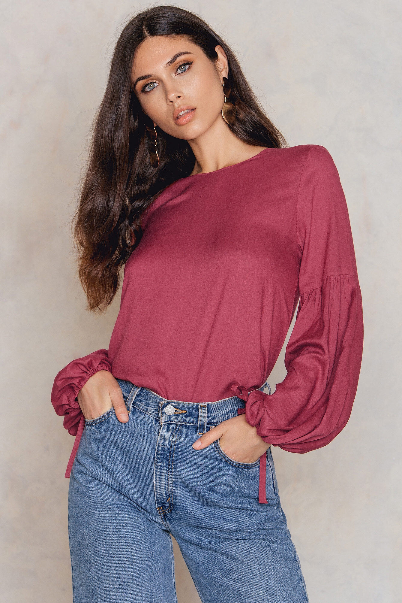 Balloon Sleeve Blouse Red | NA-KD
