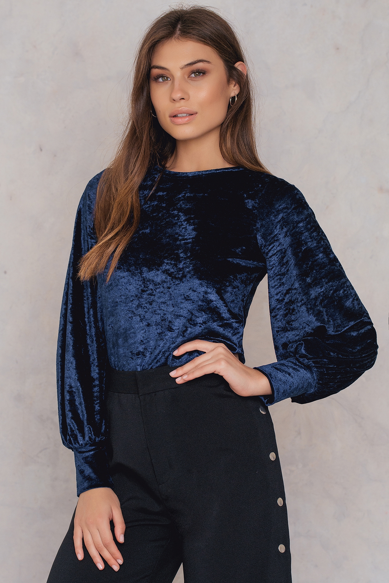 Velvet Balloon Sleeve Top Blue | NA-KD