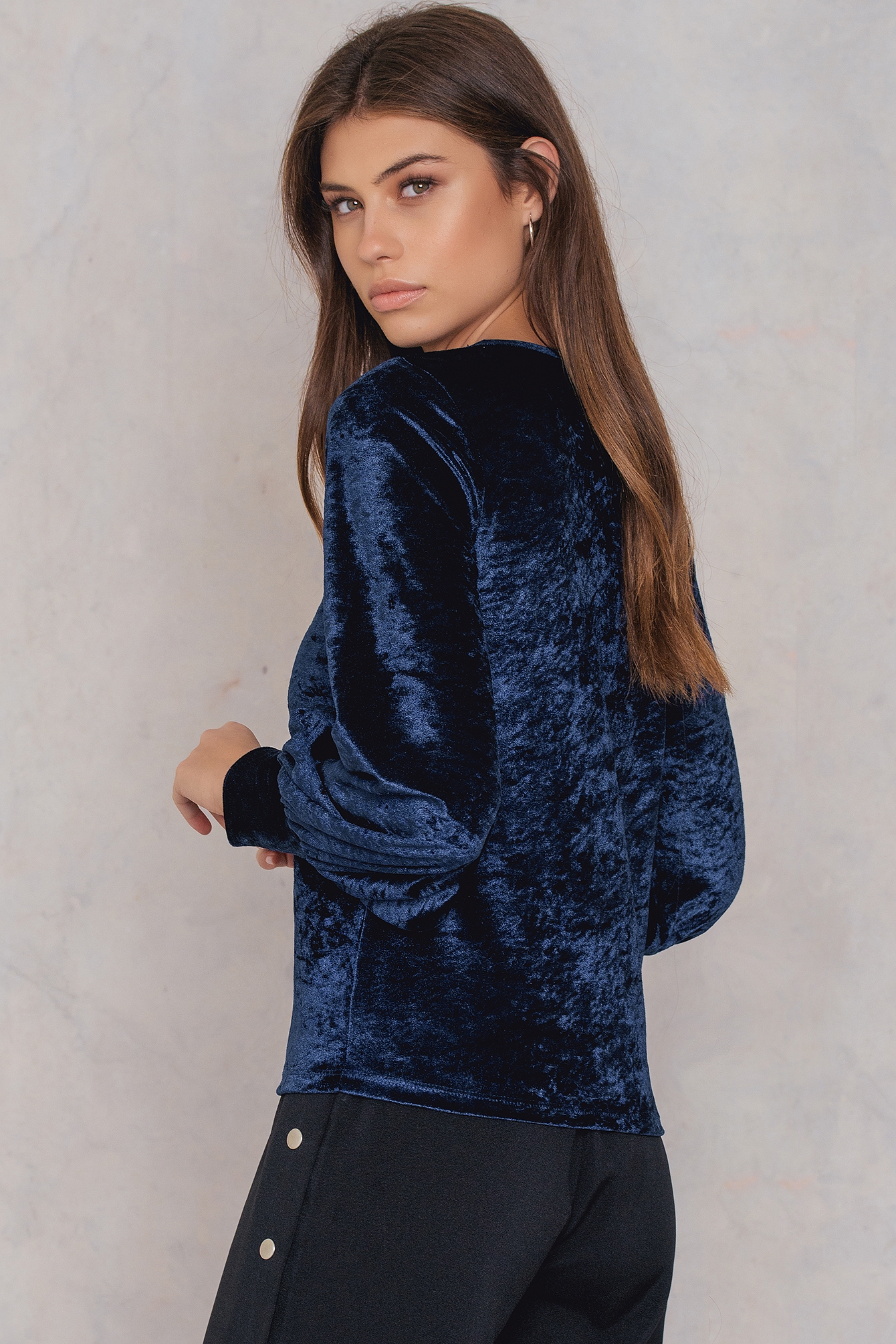 Velvet Balloon Sleeve Top Blue | na-kd.com