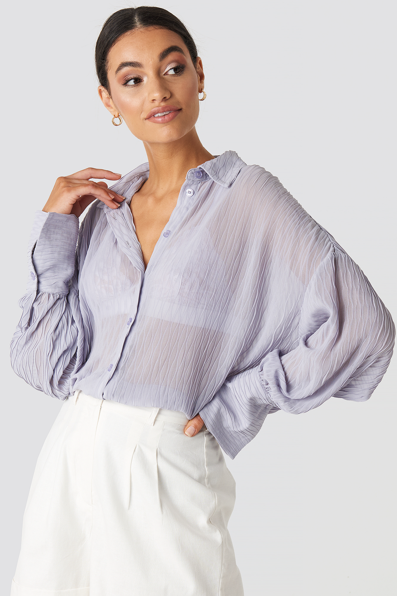 Balloon Sleeve Wavy Blouse Lila | NA-KD